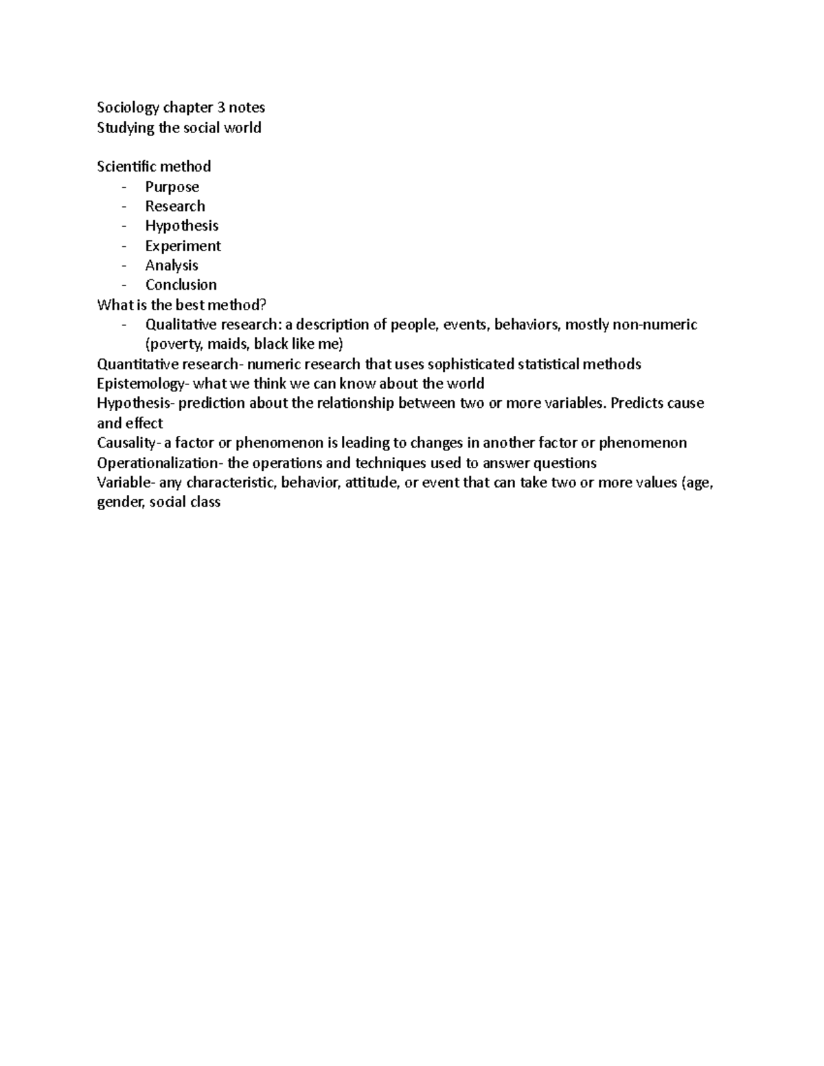 Sociology chapter 3 notes - Sociology chapter 3 notes Studying the ...