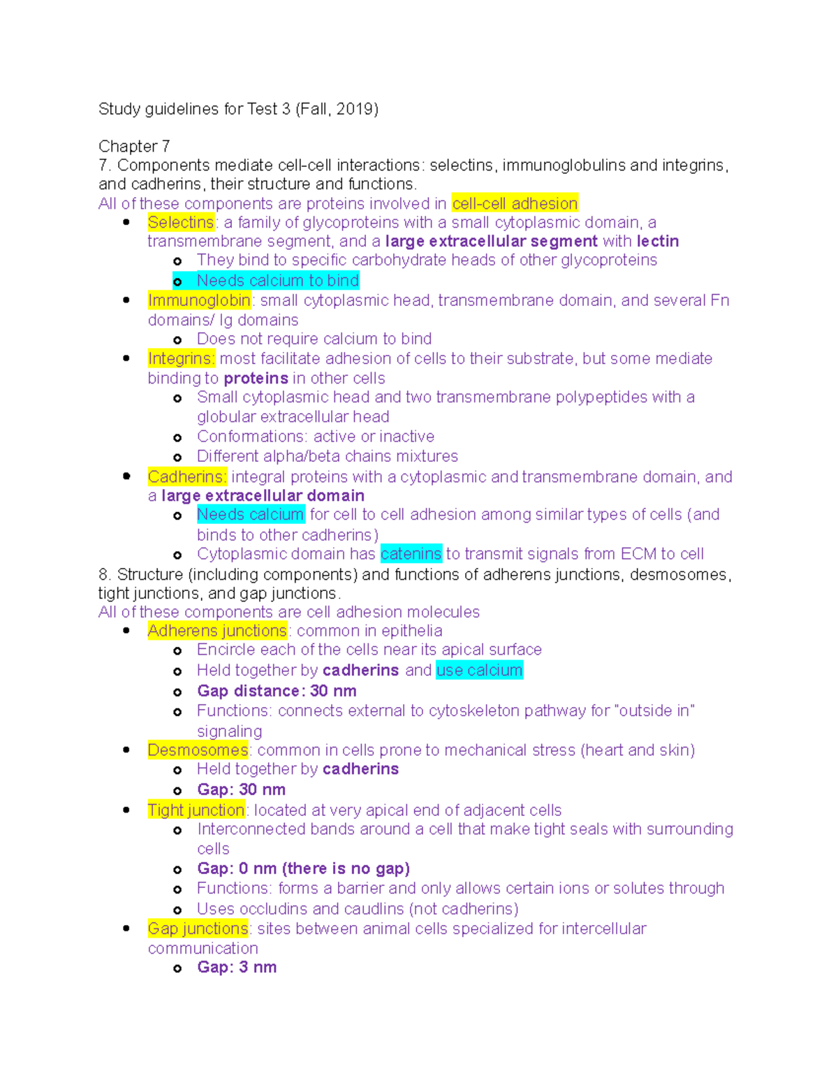Study Guide Test 3 - Study guidelines for Test 3 (Fall, 2019) Chapter 7 ...
