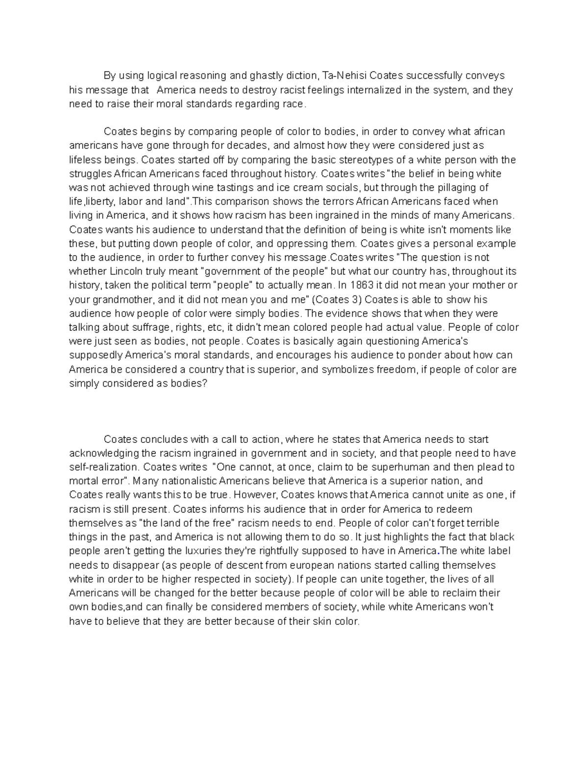 Coates Essay - By using logical reasoning and ghastly diction, Ta ...