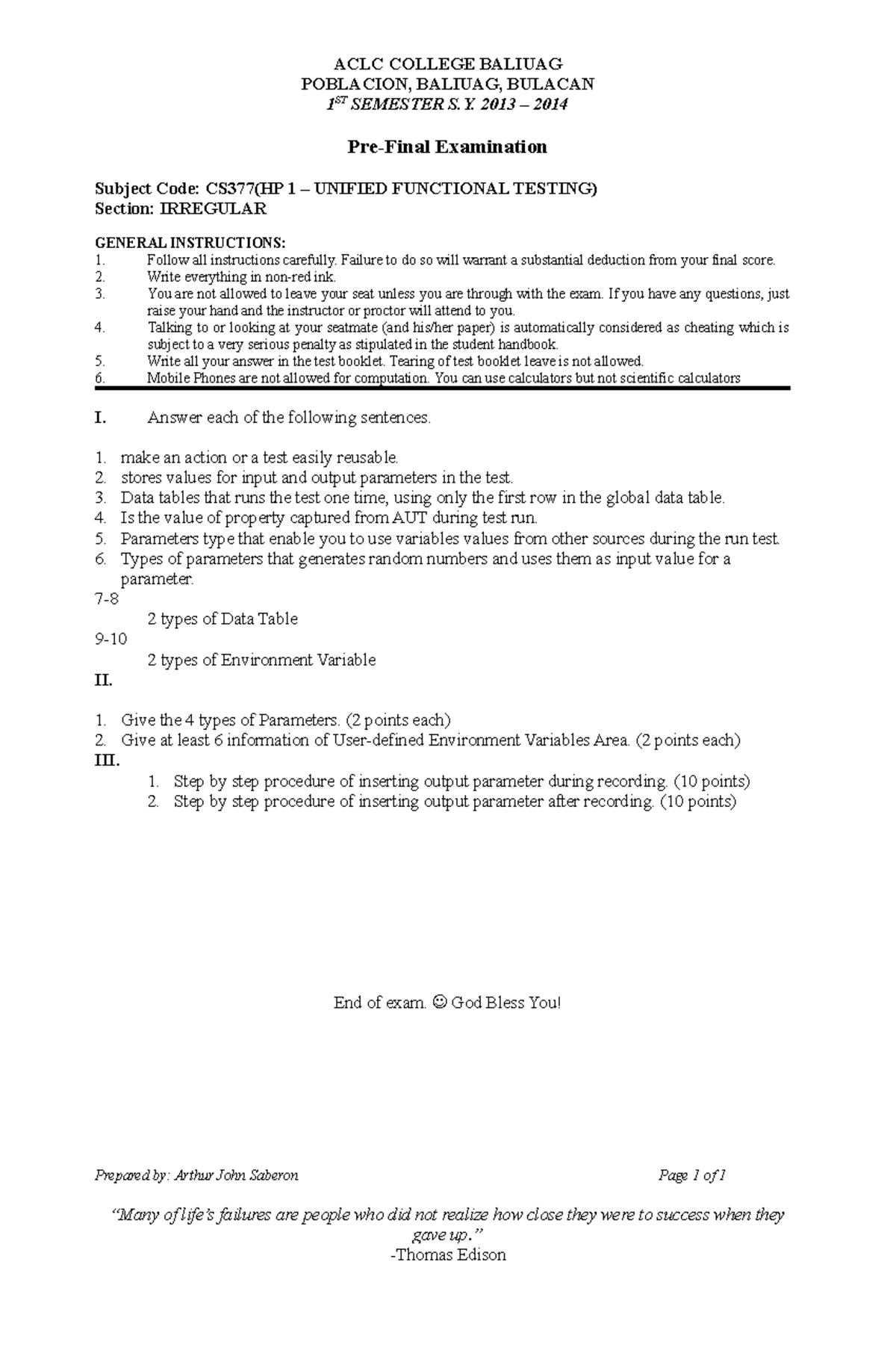 CS377 - Description - ACLC COLLEGE BALIUAG POBLACION, BALIUAG, BULACAN ...