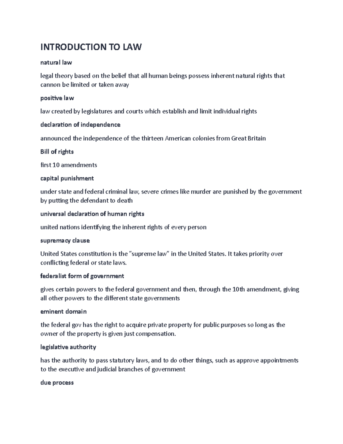 Introduction TO LAW - INTRODUCTION TO LAW natural law legal theory ...