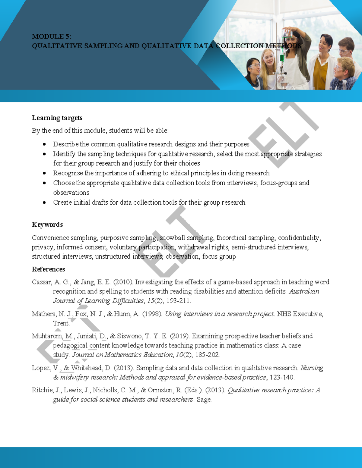 Module 5 Sampling and qualitative data collection - MODULE 5 ...