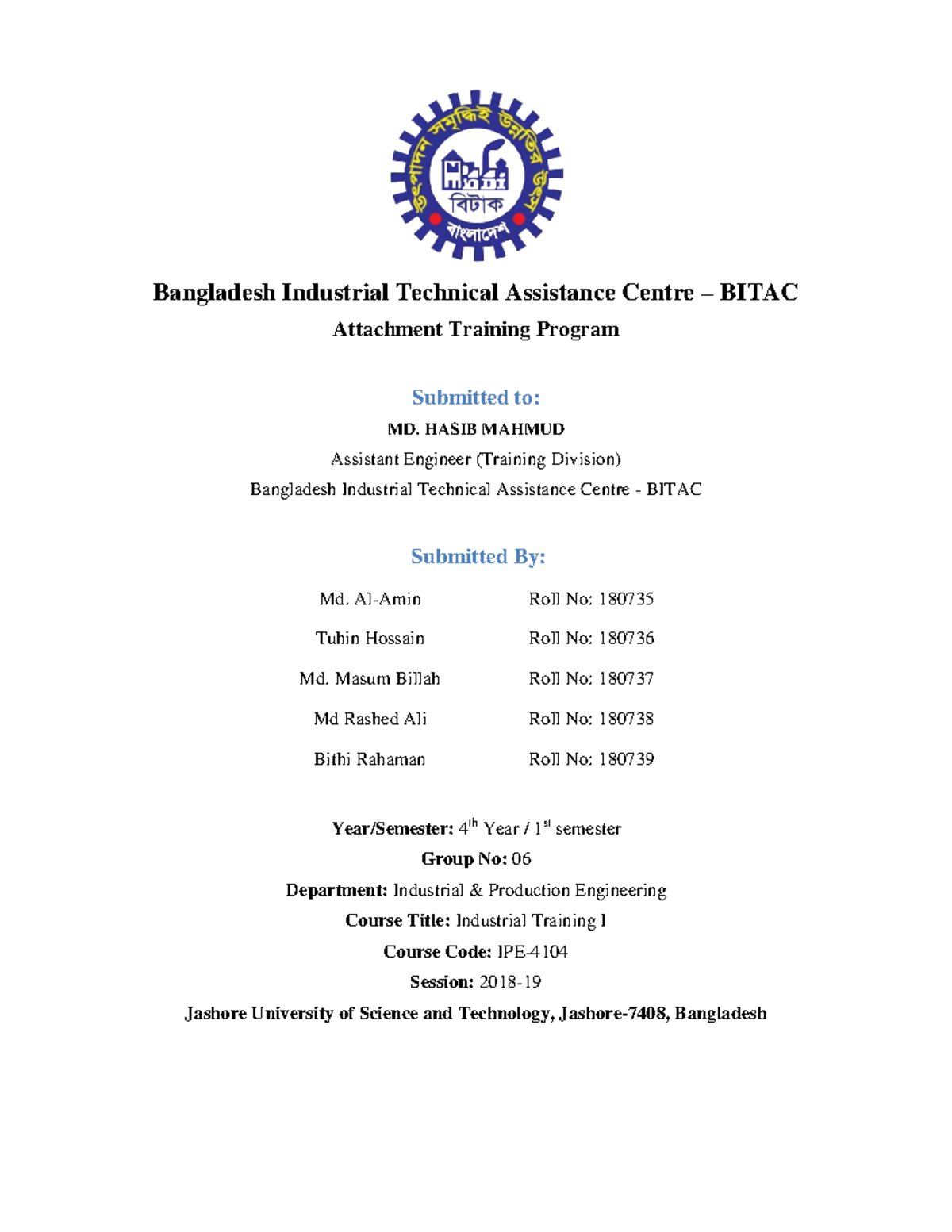 Bitac Industrial Training Full Report - Bangladesh Industrial Technical ...