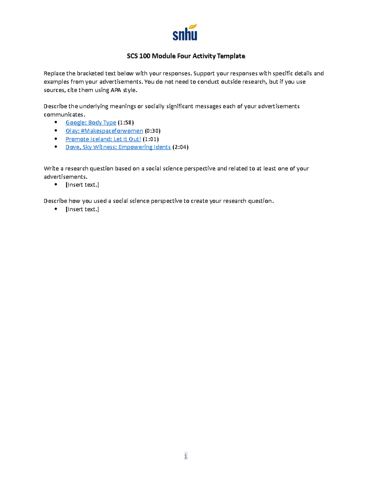 SCS 100 Module Four Activity Template - SCS 100 Module Four Activity ...
