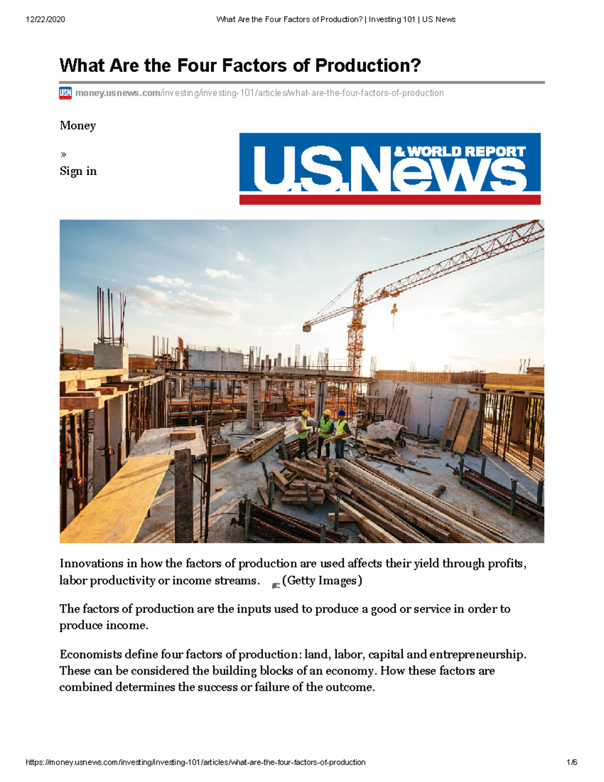 Four Factors Of Production Investing 101 USNews - What Are the Four ...