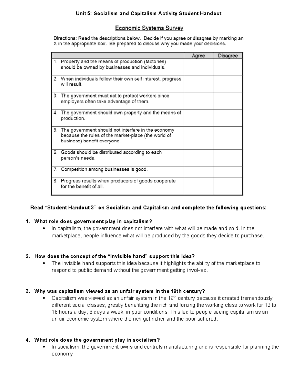 Unit 5 - Capitalism and Socialism - Unit 5: Socialism and Capitalism ...