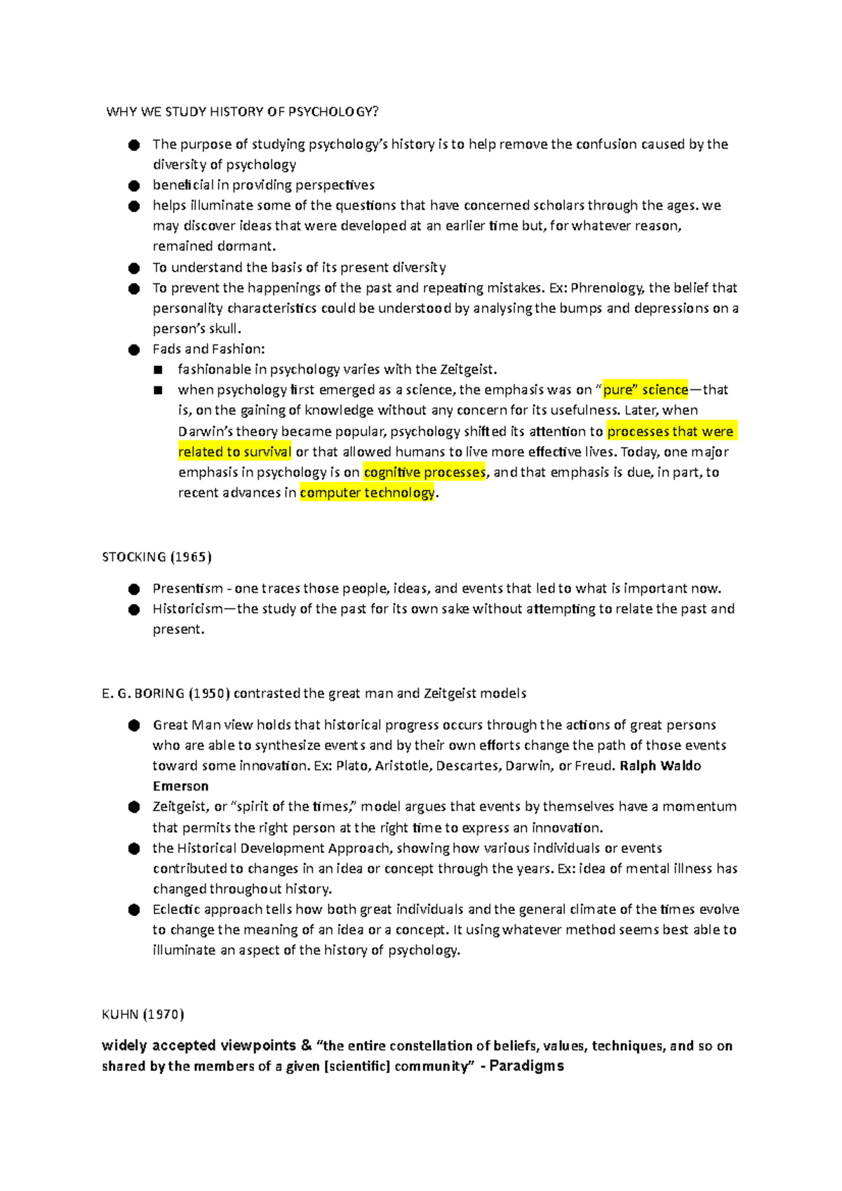 Hist chp 1 notes - .... - WHY WE STUDY HISTORY OF PSYCHOLOGY? The ...