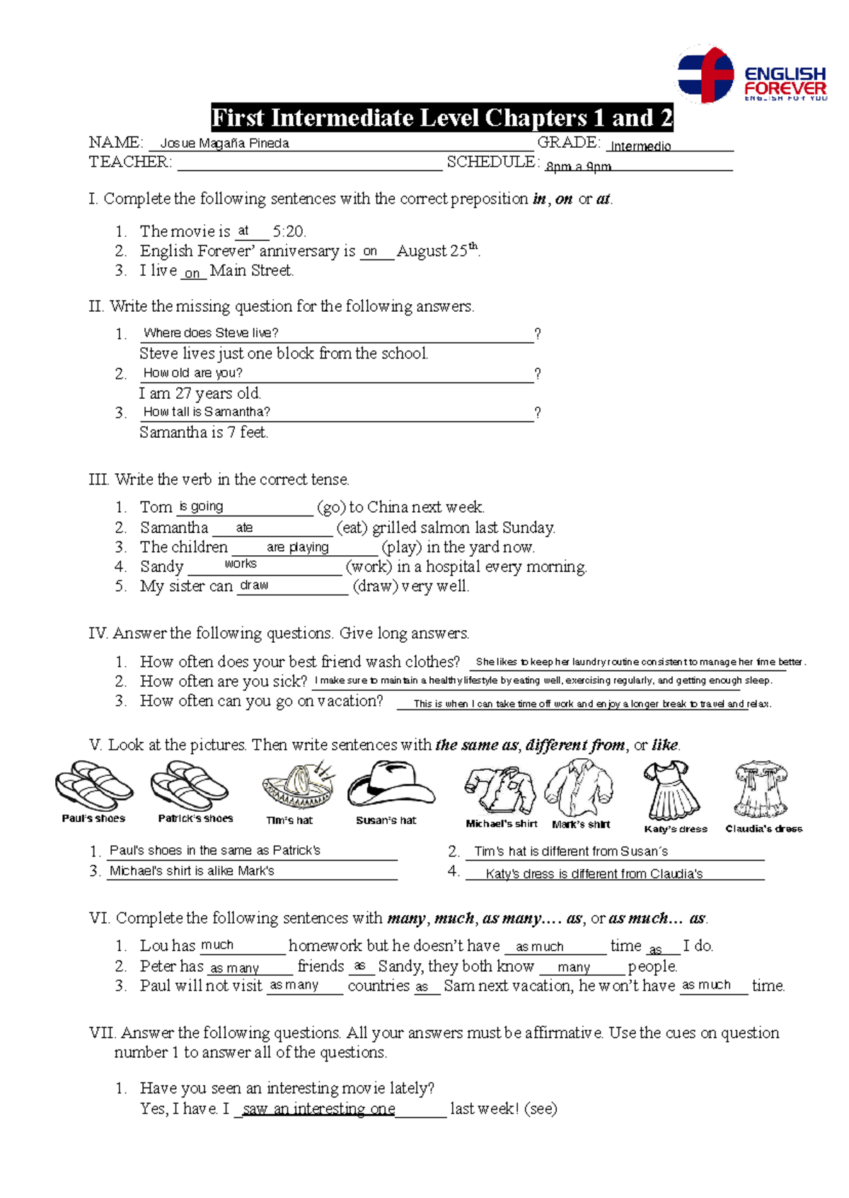 Inter 1 Ch 1 and 2 - Ingles - First Intermediate Level Chapters 1 and 2 ...