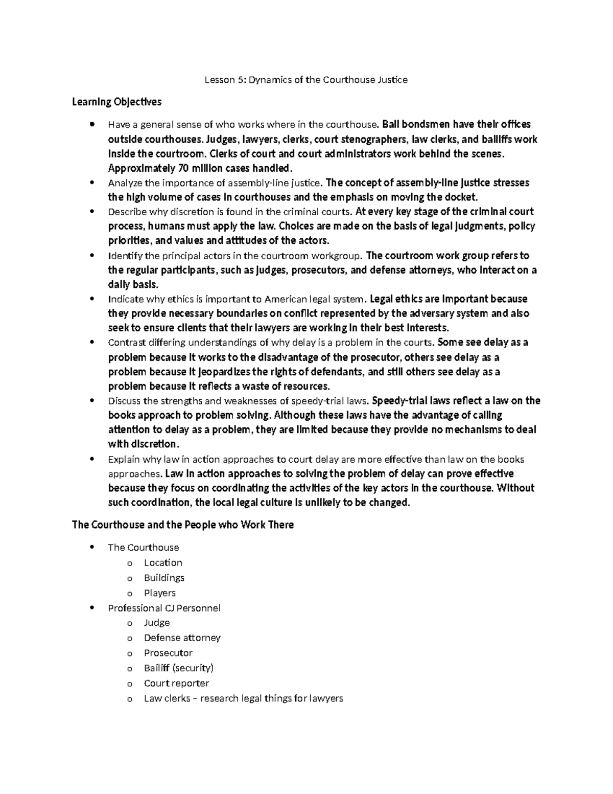 Lesson 5 Notes - Lesson 5: Dynamics of the Courthouse Justice Learning ...