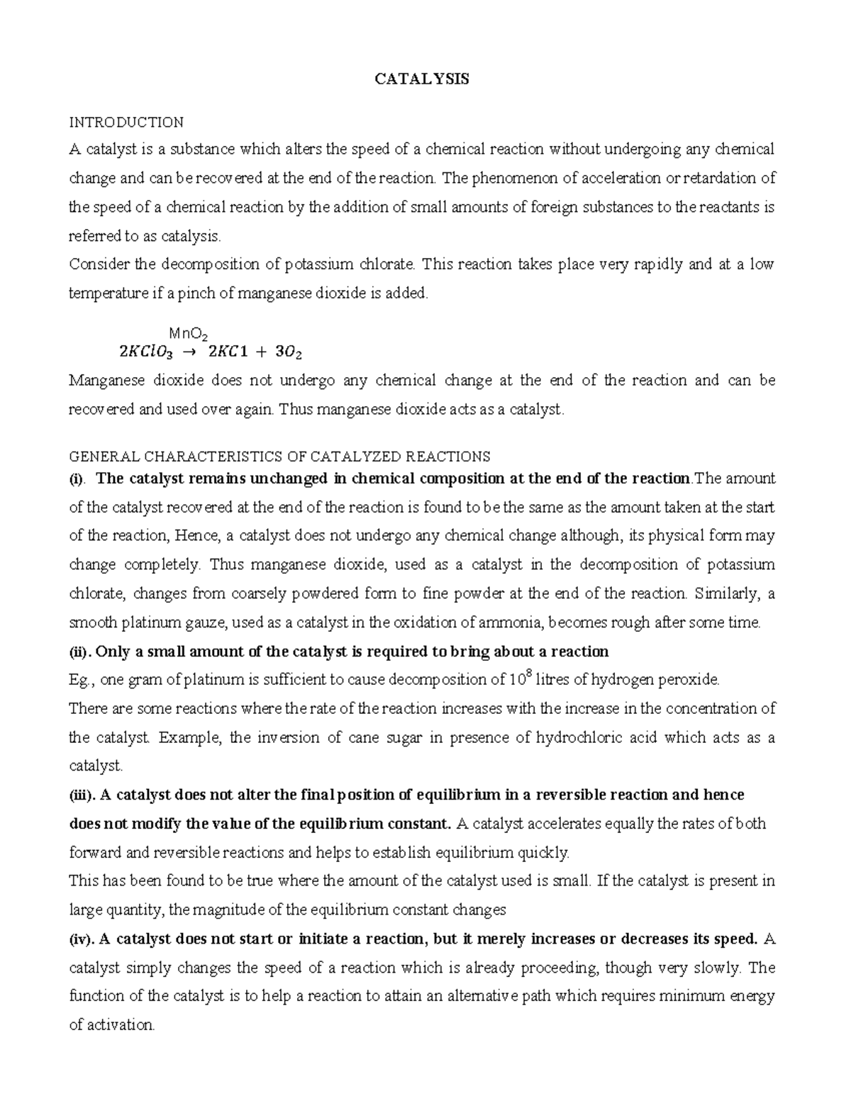 Catalysis - CATALYSIS INTRODUCTION A catalyst is a substance which ...