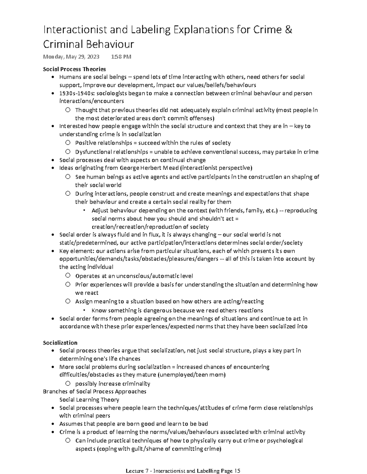 CRIM 2P61 - Lecture 7 - Interactionist and Labelling Explanations for ...
