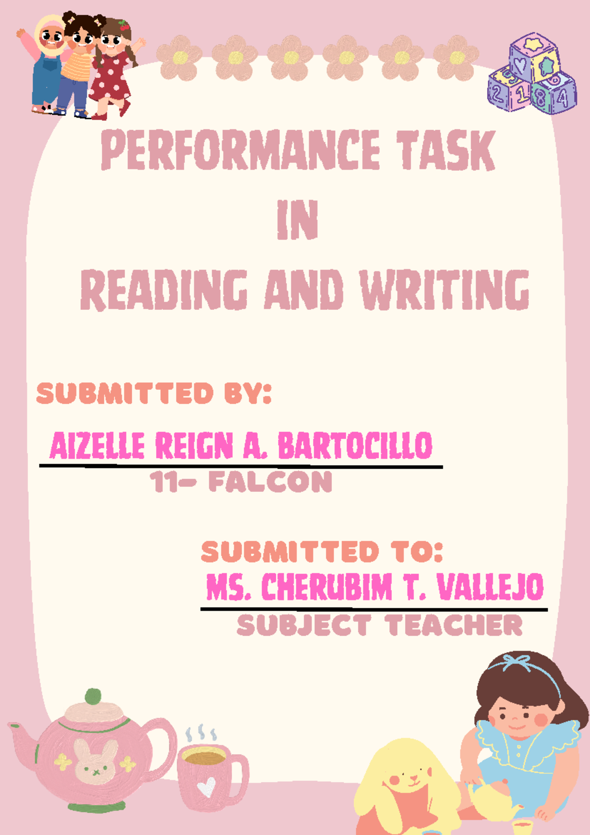 Reading And Writing Performance Task Performance Task In Reading And Writing Submitted By Ms