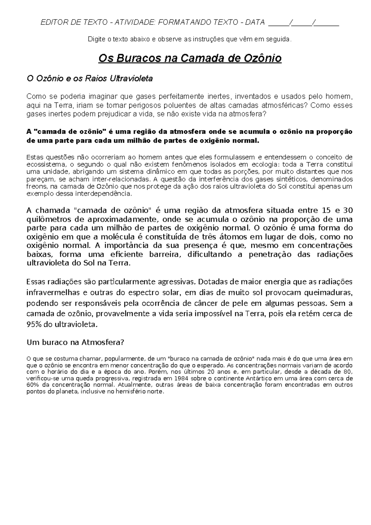 analise de projeto de sistemas, um estudo de caso - EDITOR DE TEXTO - ATIVIDADE: FORMATANDO ...