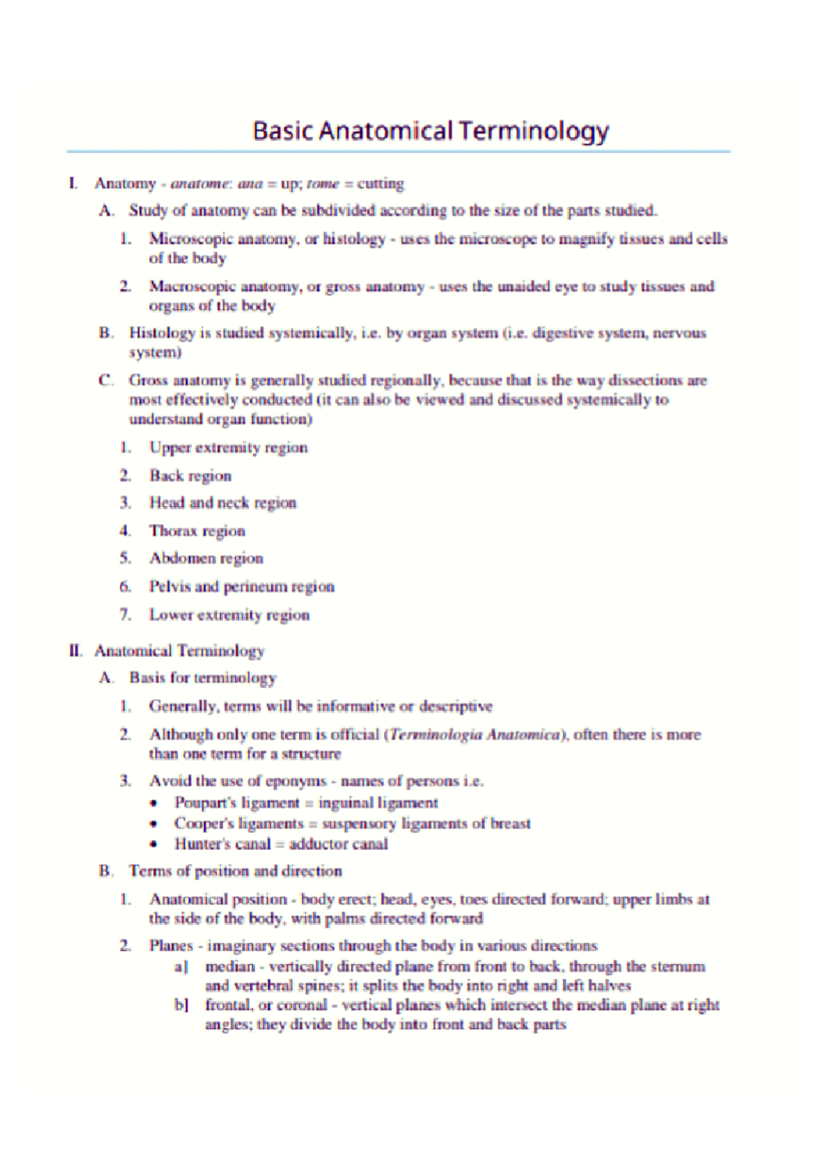 Basic Anatomical Terminology : - BSc NURSING - Studocu