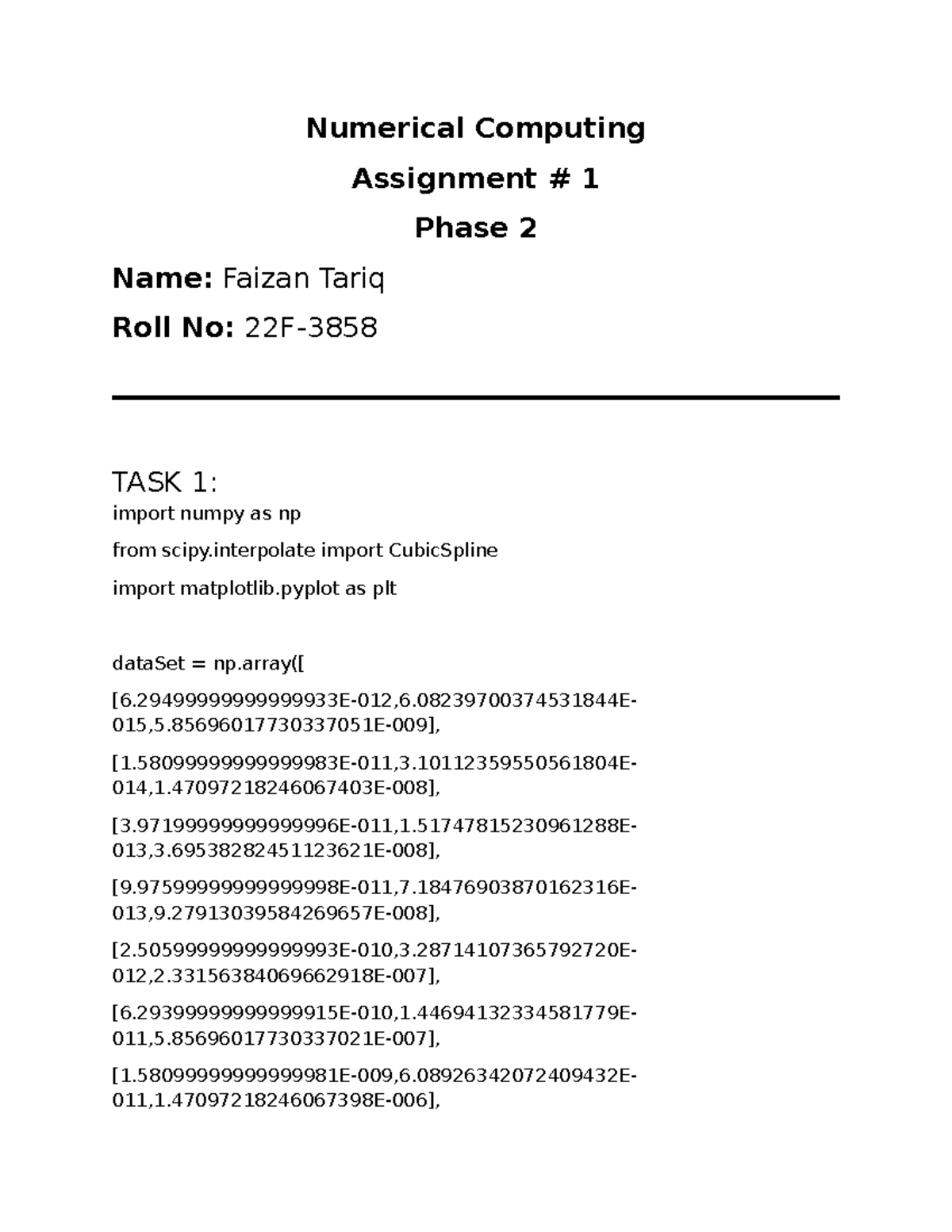 22F-3858 NC Assignment 1 Phase 2 - Numerical Computing Assignment # 1 Phase 2 Name: Faizan Tariq ...