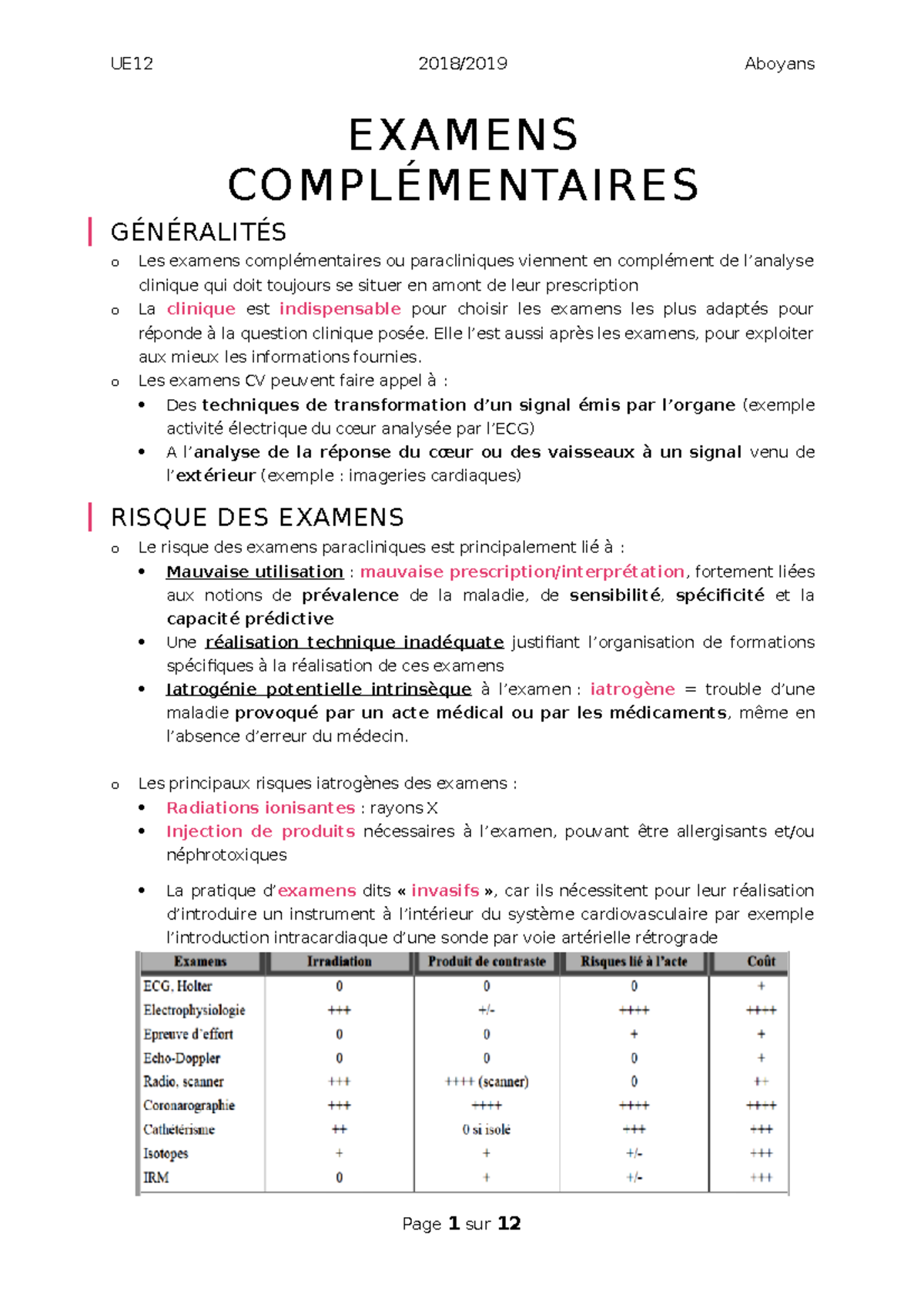3. Examens complémentaires - EXAMENS COMPLÉMENTAIRES GÉNÉRALITÉS o Les ...