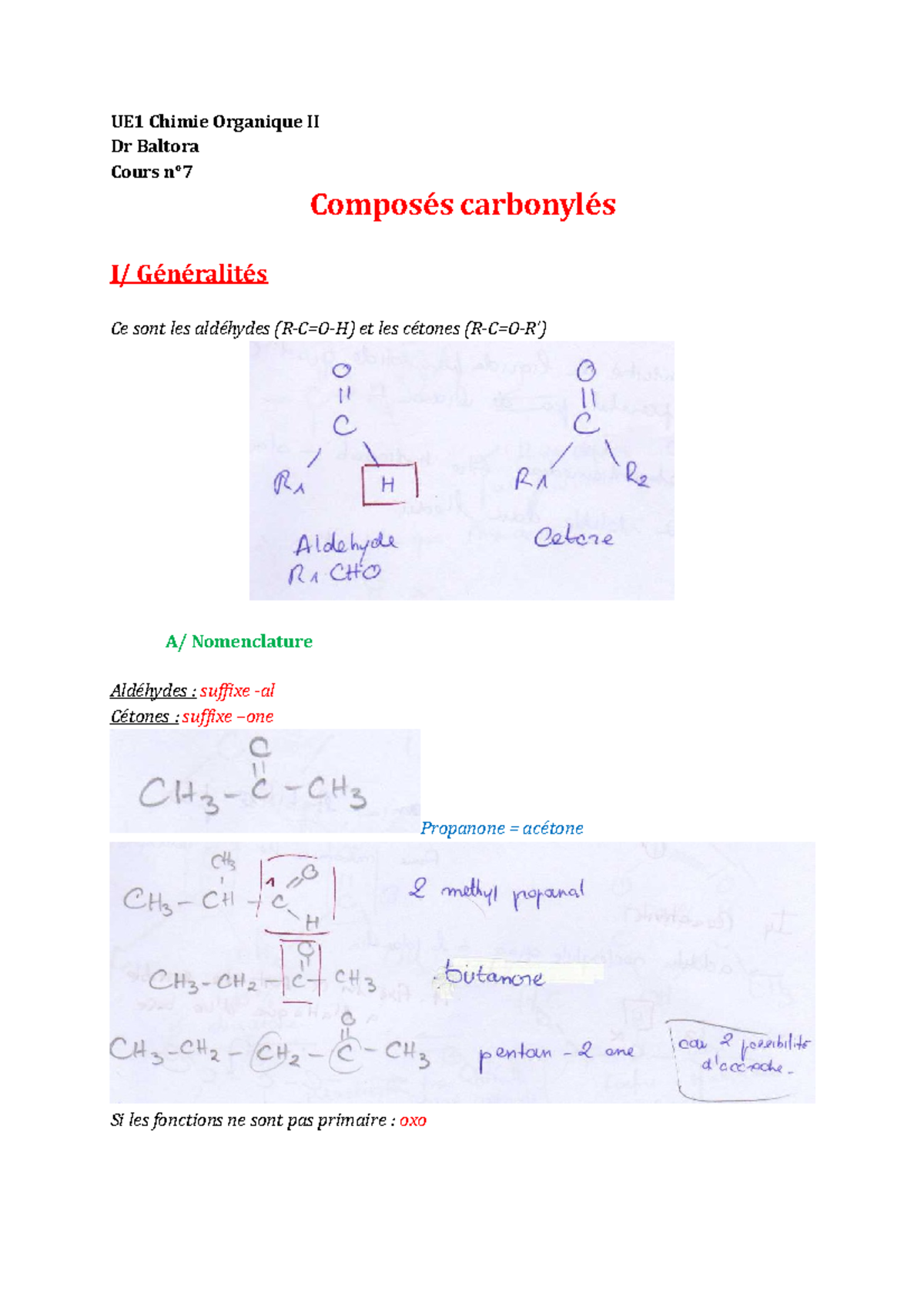 7. Composés carbonyles - UE1 Chimie Organique II Dr Baltora Cours n ...