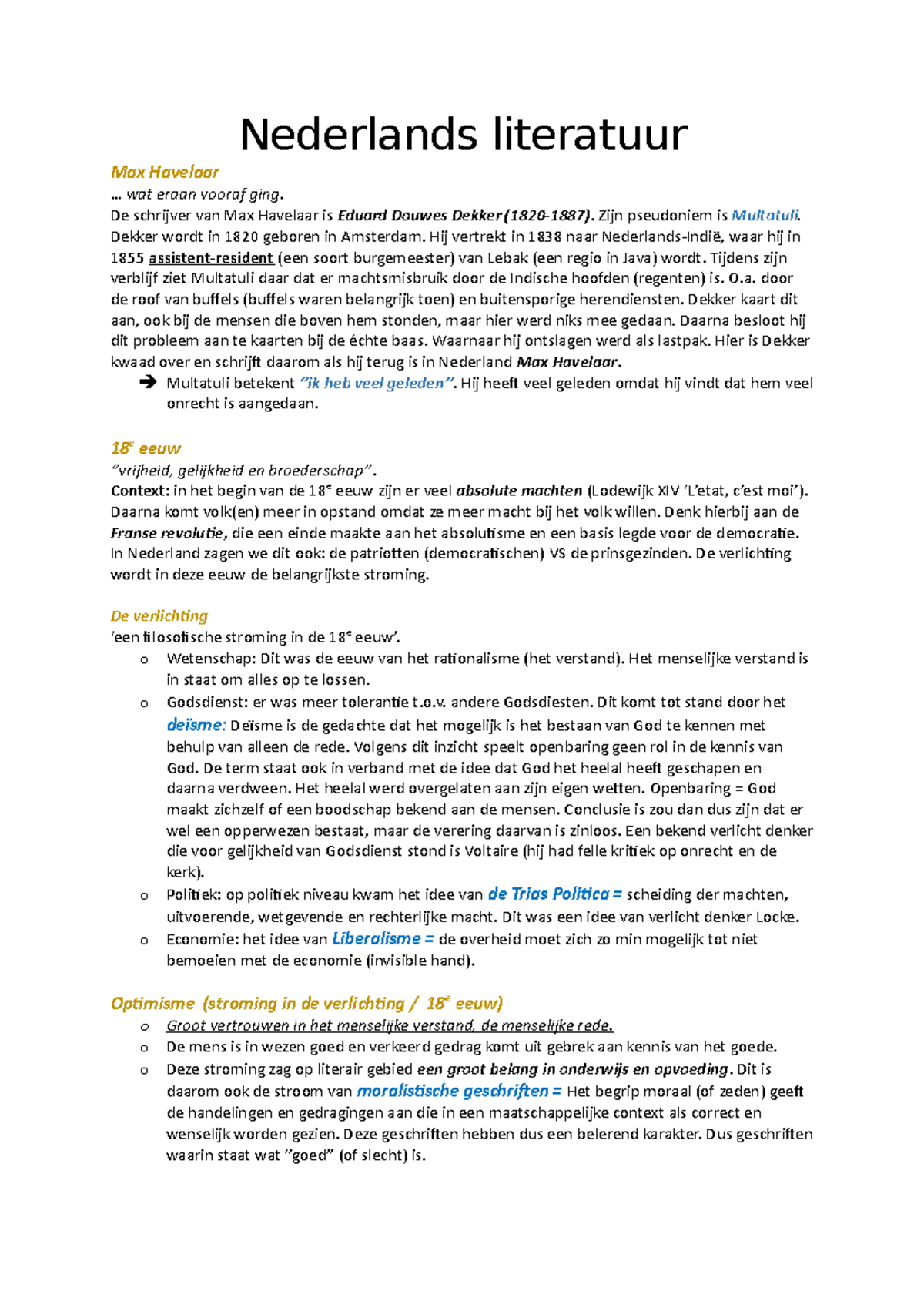 NL literatuur vwo 6 - hoi - Nederlands literatuur Max Havelaar ... wat ...