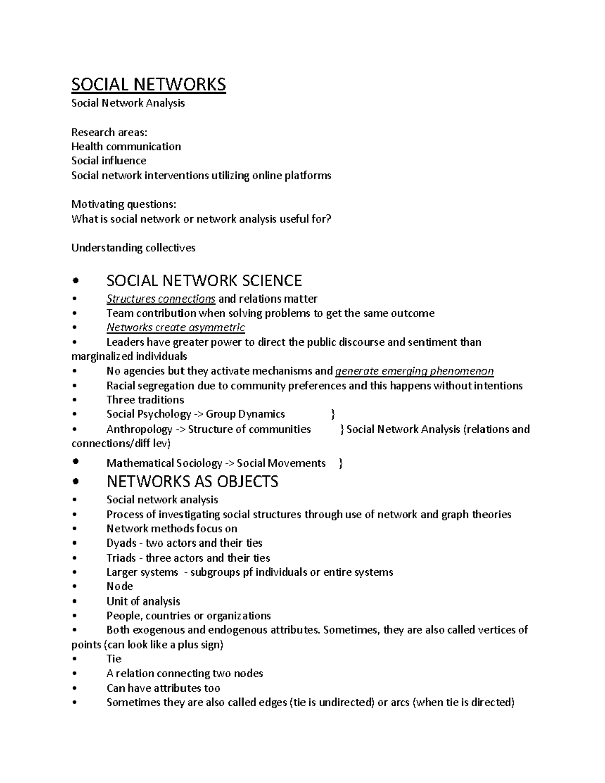 Social Networks - Notes - SOCIAL NETWORKS Social Network Analysis ...