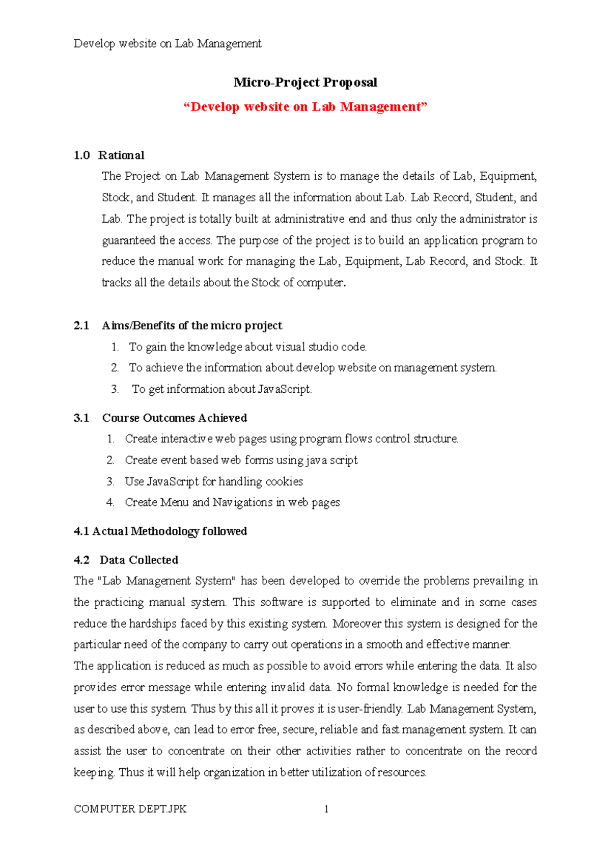 CSS New Rep - Develop website on Lab Management COMPUTER DEPT 1 Micro ...