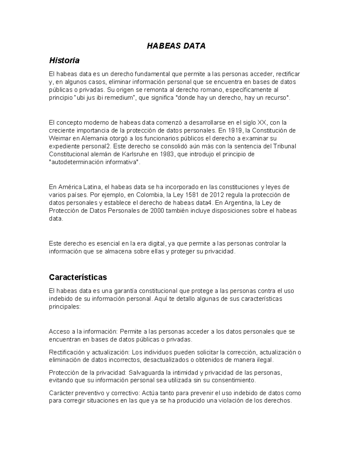 Habeas data - trabajo hecho con el fin de ayudar - HABEAS DATA Historia ...