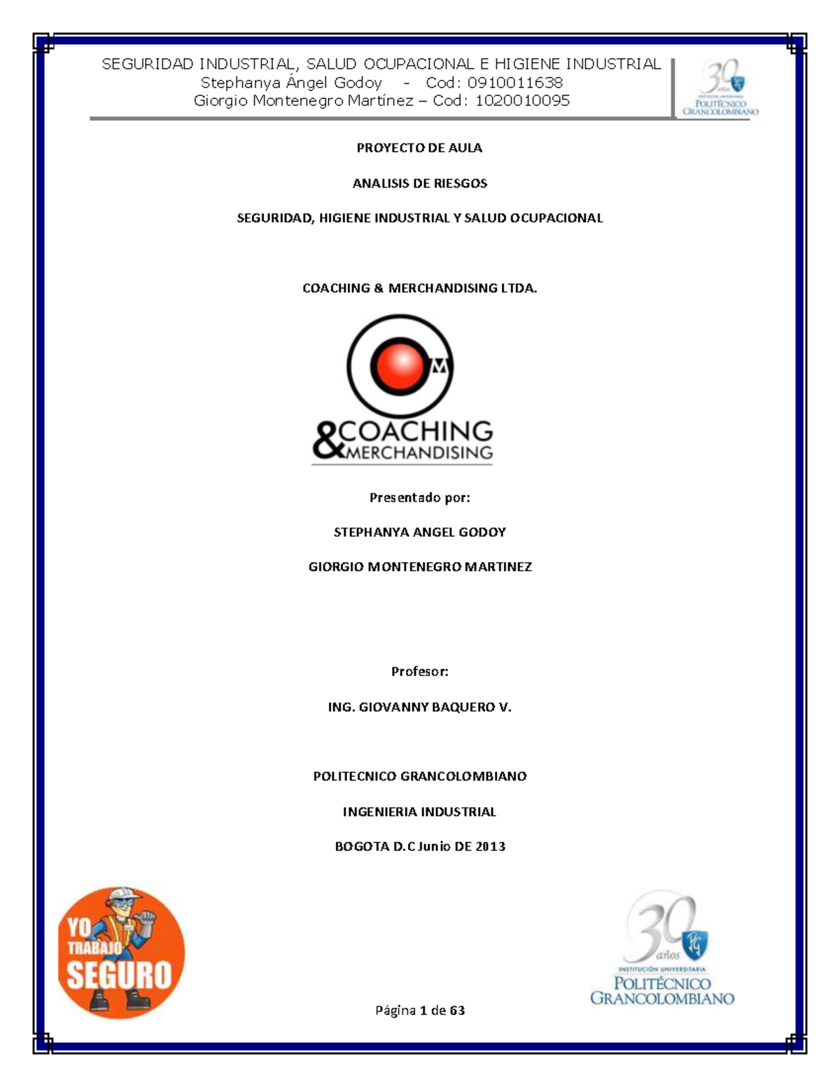 Seguridad, Higiene Industrial Y Salud Ocupacional - Stephanya ¡ngel ...