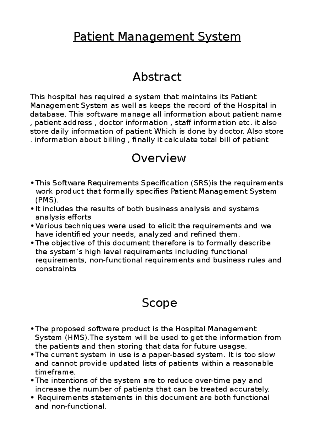 PMS DOC 2 word doc - pms document - Patient Management System Abstract ...