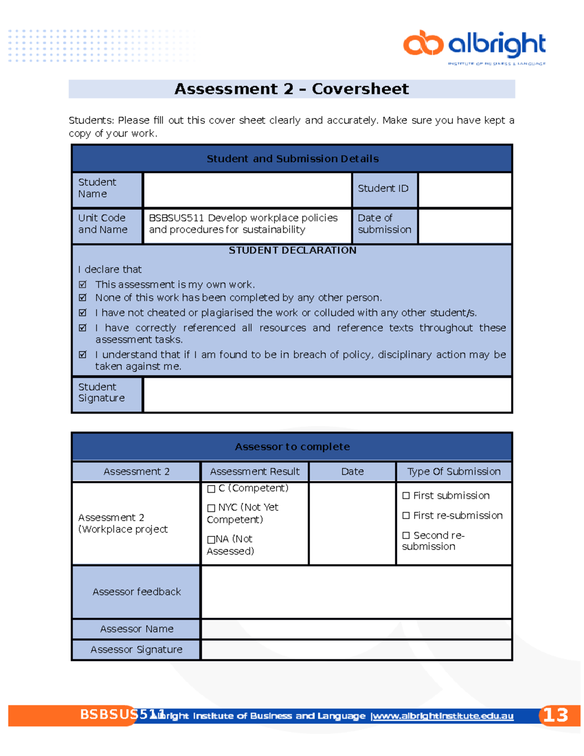 Bsbsus 511 Assessment 2 (Word Version)Assessment 2 - Assessment 2 ...