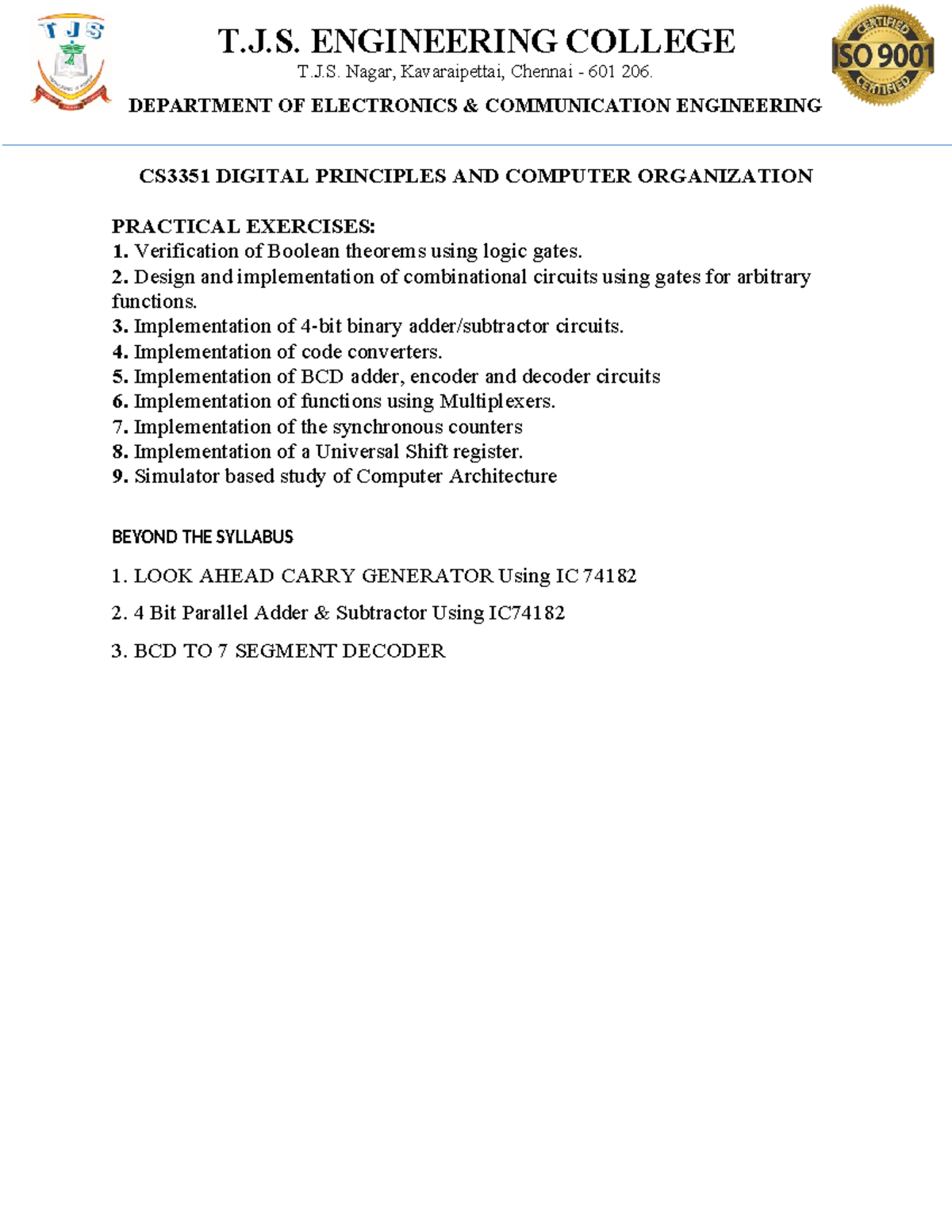 CS3351 Digital Principles AND Computer Organization - T.J. ENGINEERING ...