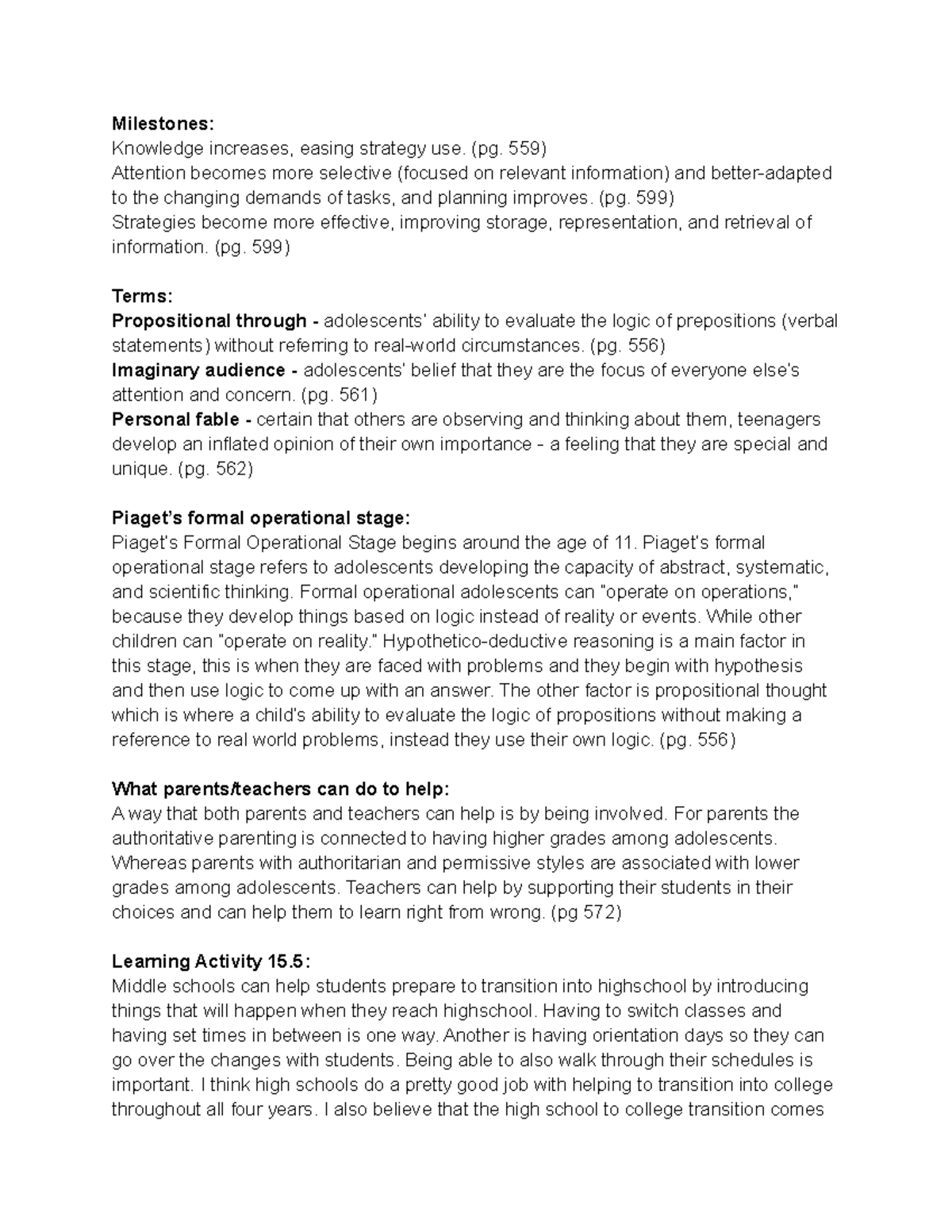 DT 15 - Homework - Milestones: Knowledge increases, easing strategy use ...