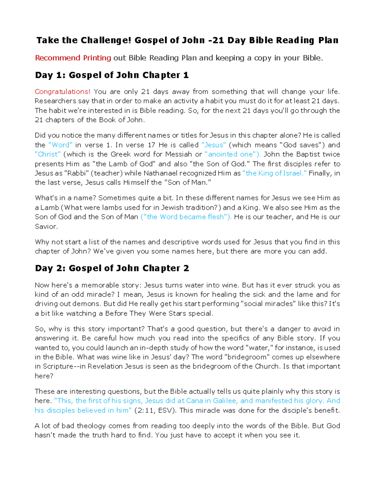 1-gospelofjohn - ........ - Take the Challenge! Gospel of John -21 Day ...