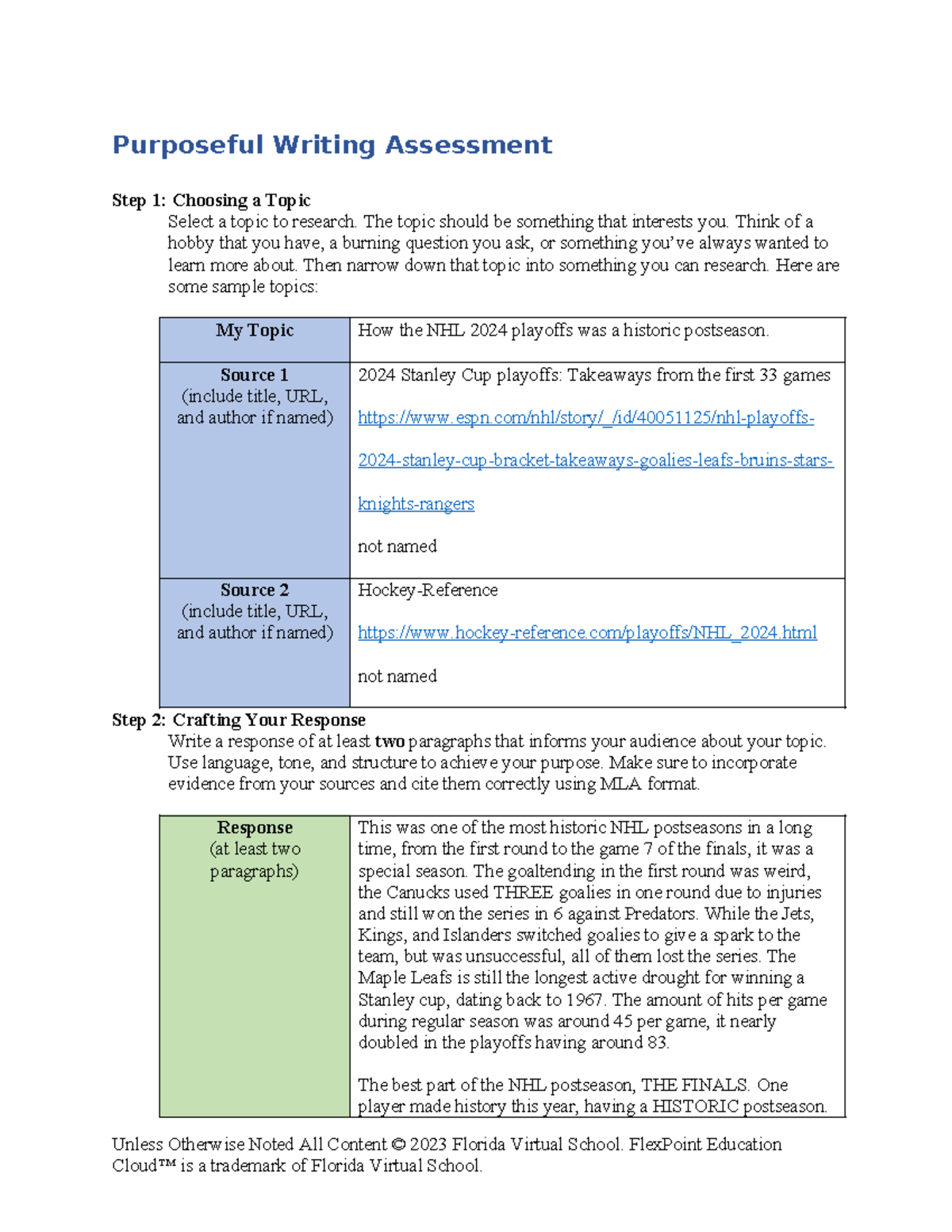 01 03 purposeful writing - Purposeful Writing Assessment Step 1 ...
