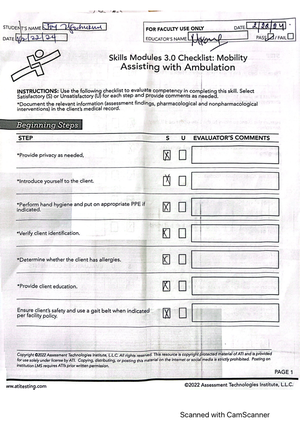 Skills Checklist mobility wheelchair transfer techniques - atitesting ...
