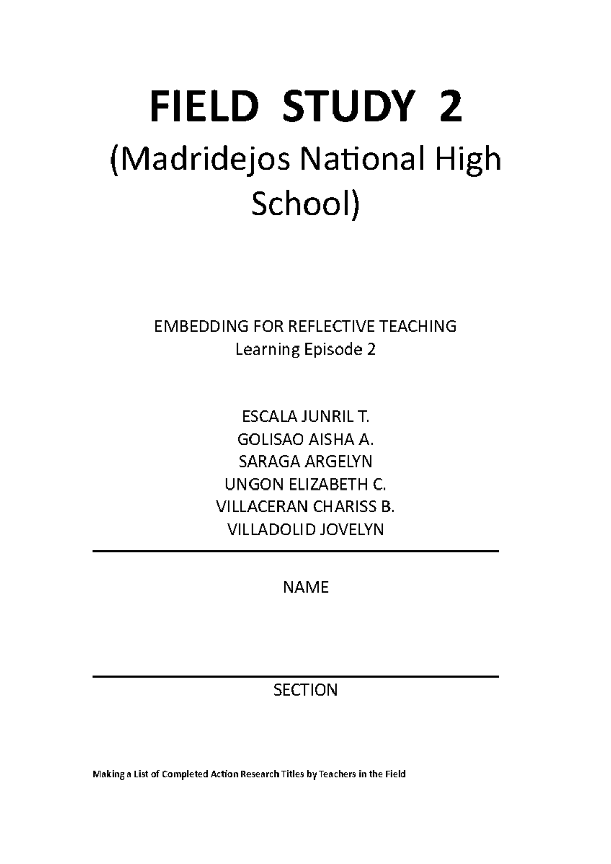Field Study 2 Learning Episode 2 - FIELD STUDY 2 (Madridejos National ...