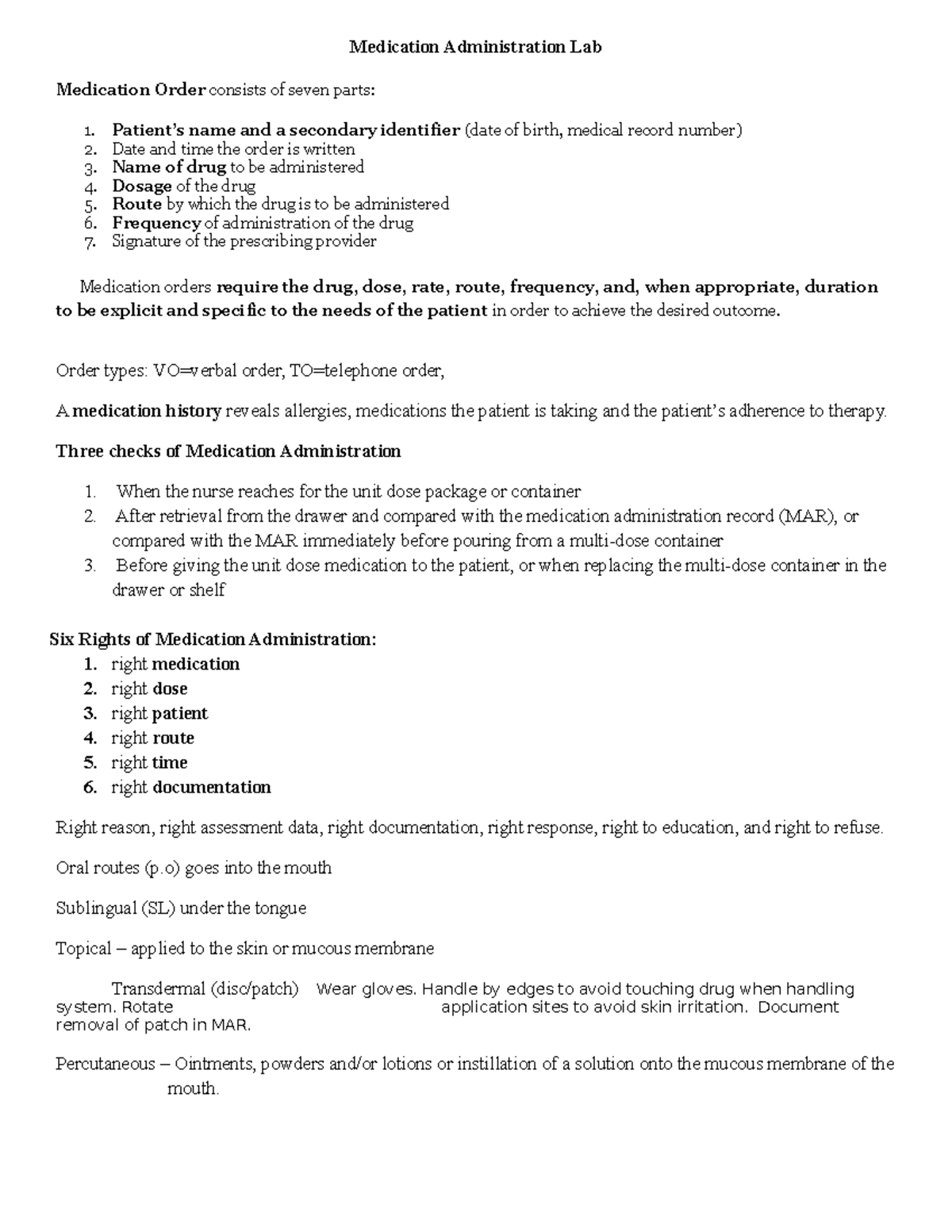 The Medication Administration Lab Handout - Medication Administration ...