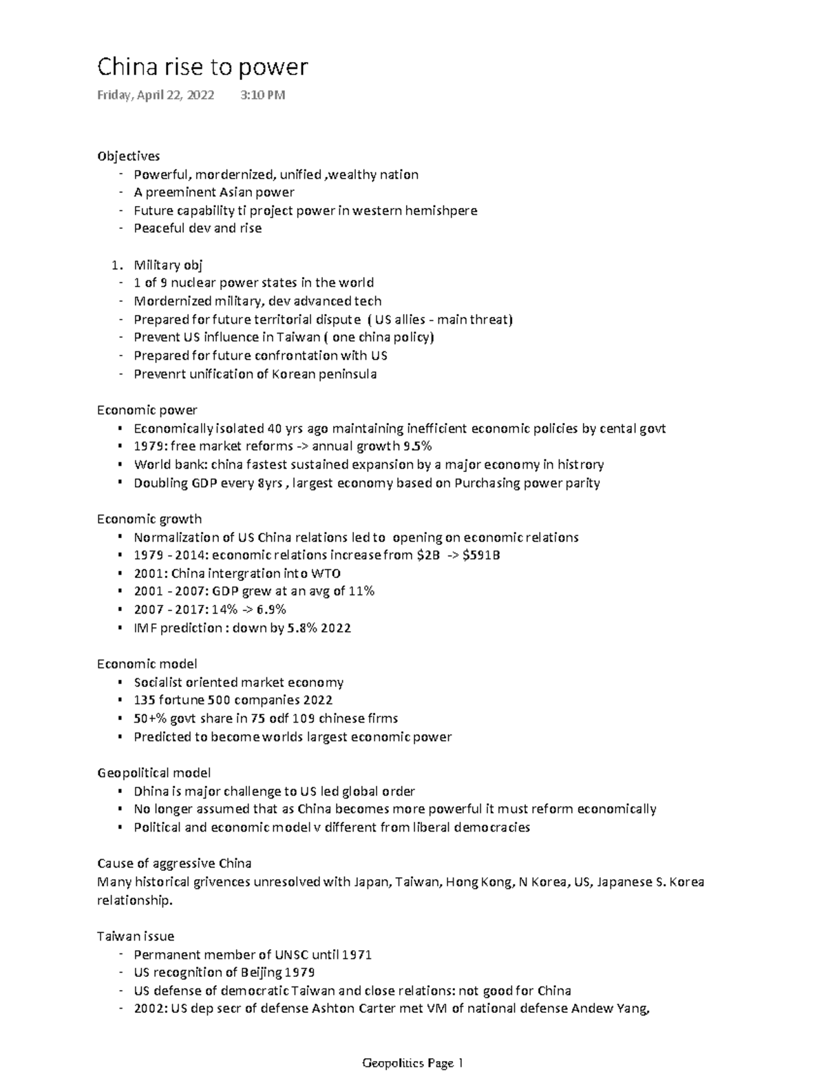 China rise to power - Objectives - Powerful, mordernized, unified ...