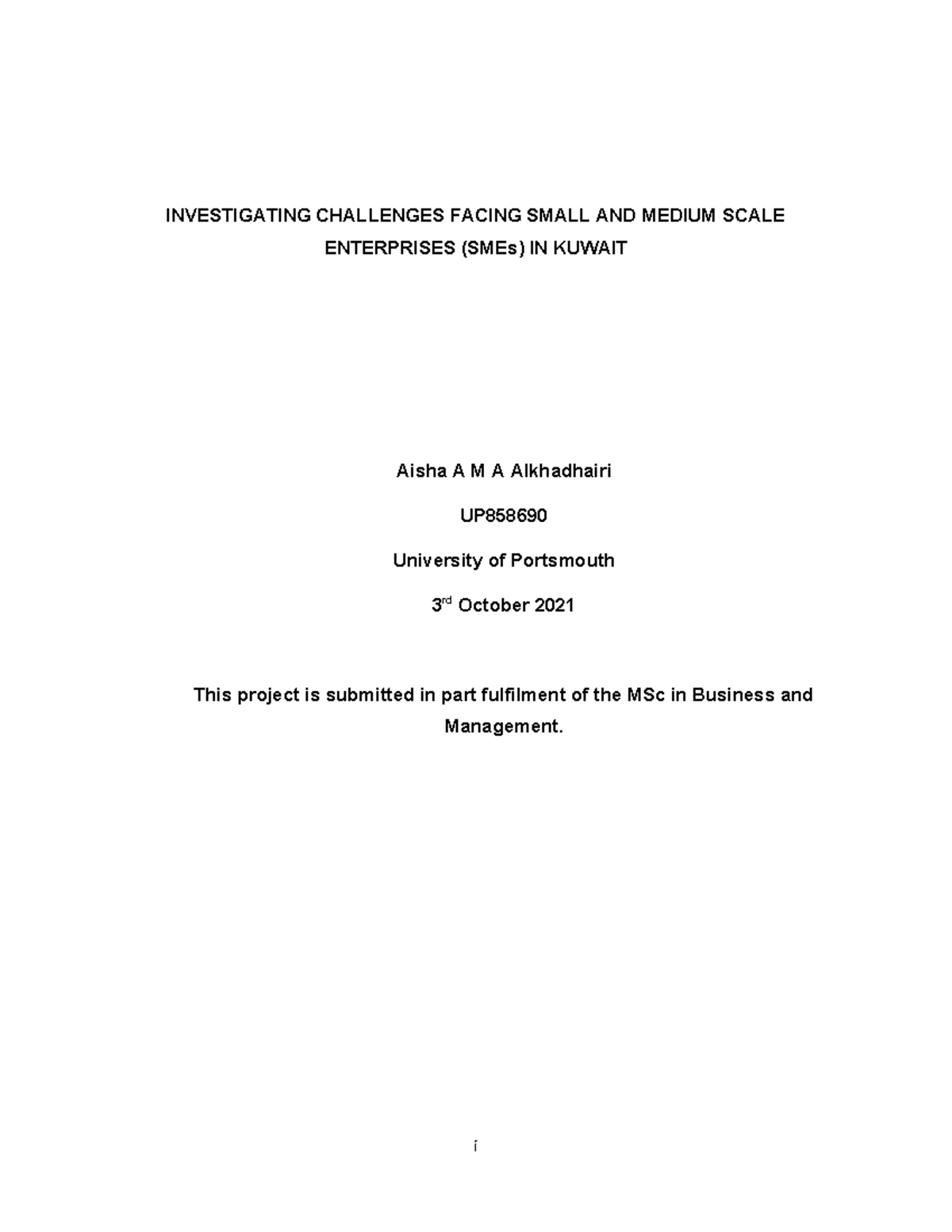 (UP858690) - SJJF FNF - INVESTIGATING CHALLENGES FACING SMALL AND ...