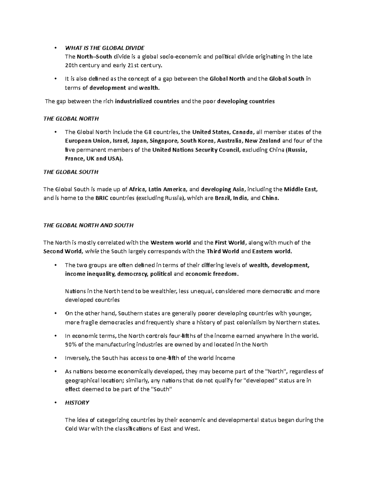 Global Divide meaning - BS Tourism Management - Studocu