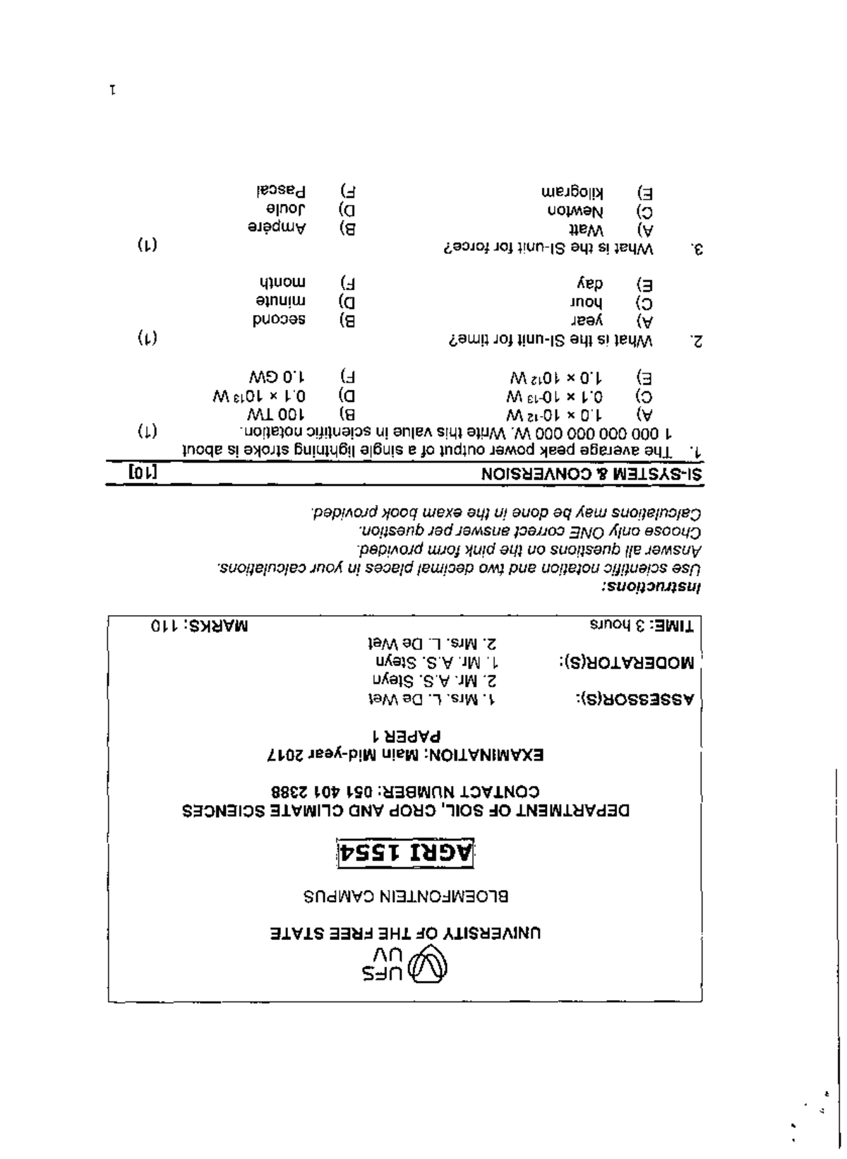 2017 - Past exam paper - agri 1554 - UFS UV - Studocu