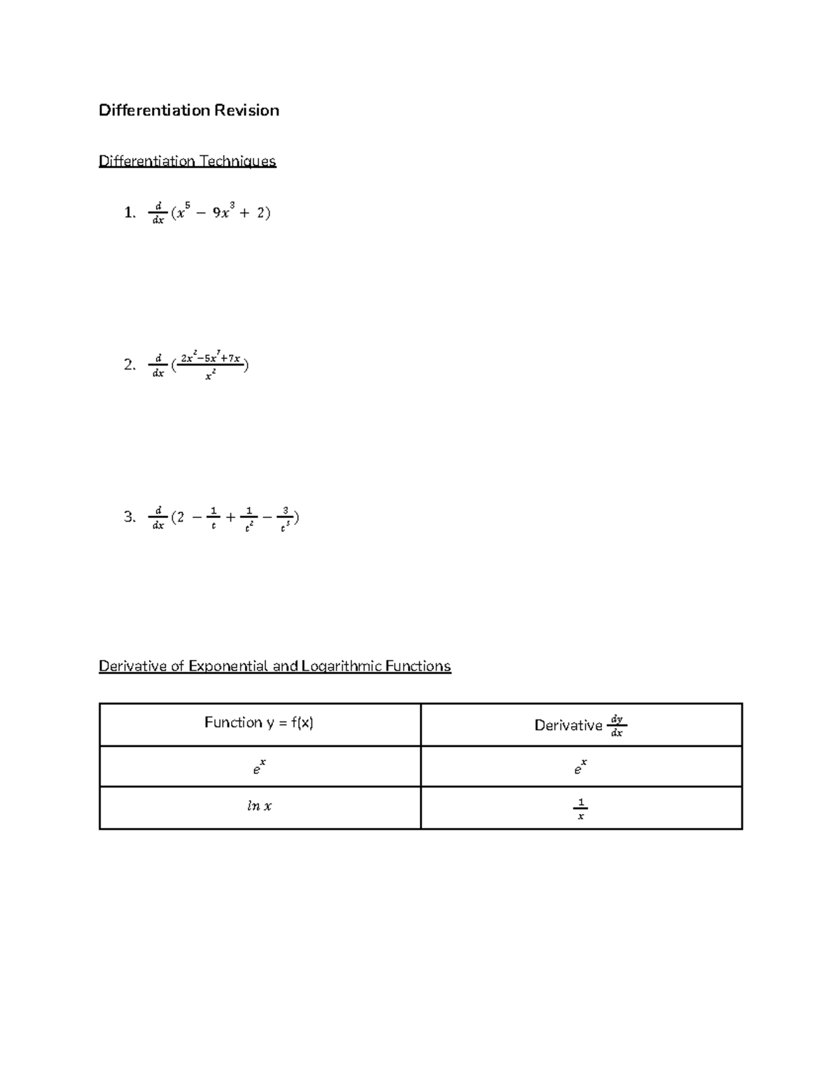Differentiation revision - Google Docs - Differentiation Revision ...