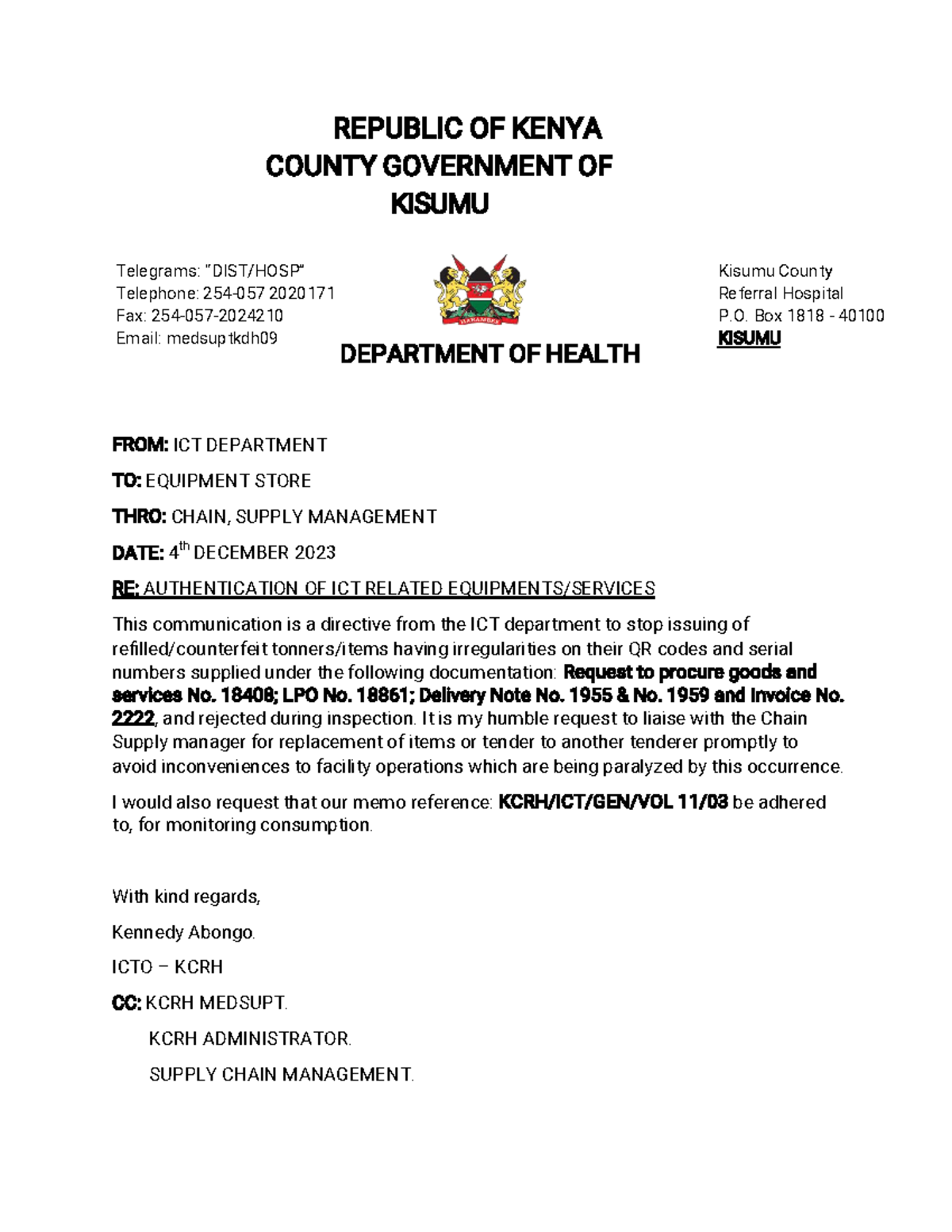 Information communication technology - REPUBLIC OF KENYA COUNTY ...