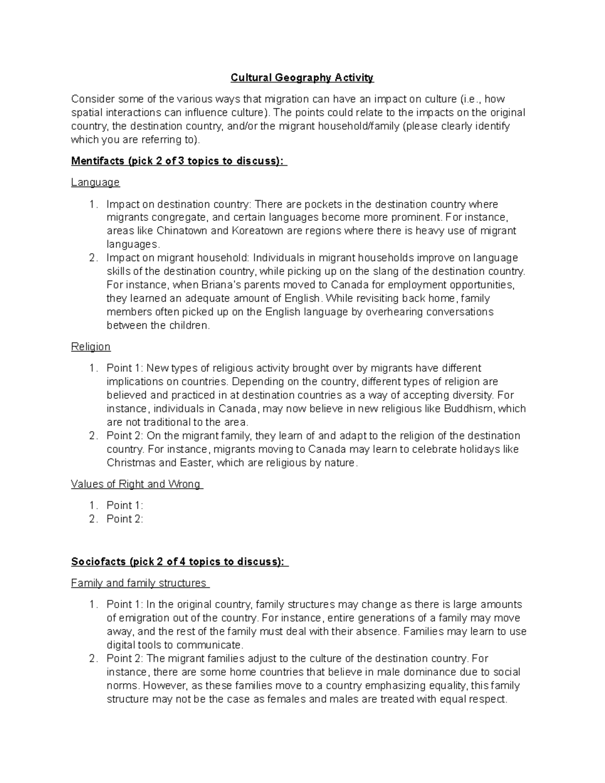 Cultural Geography Activity - Cultural Geography Activity Consider some ...