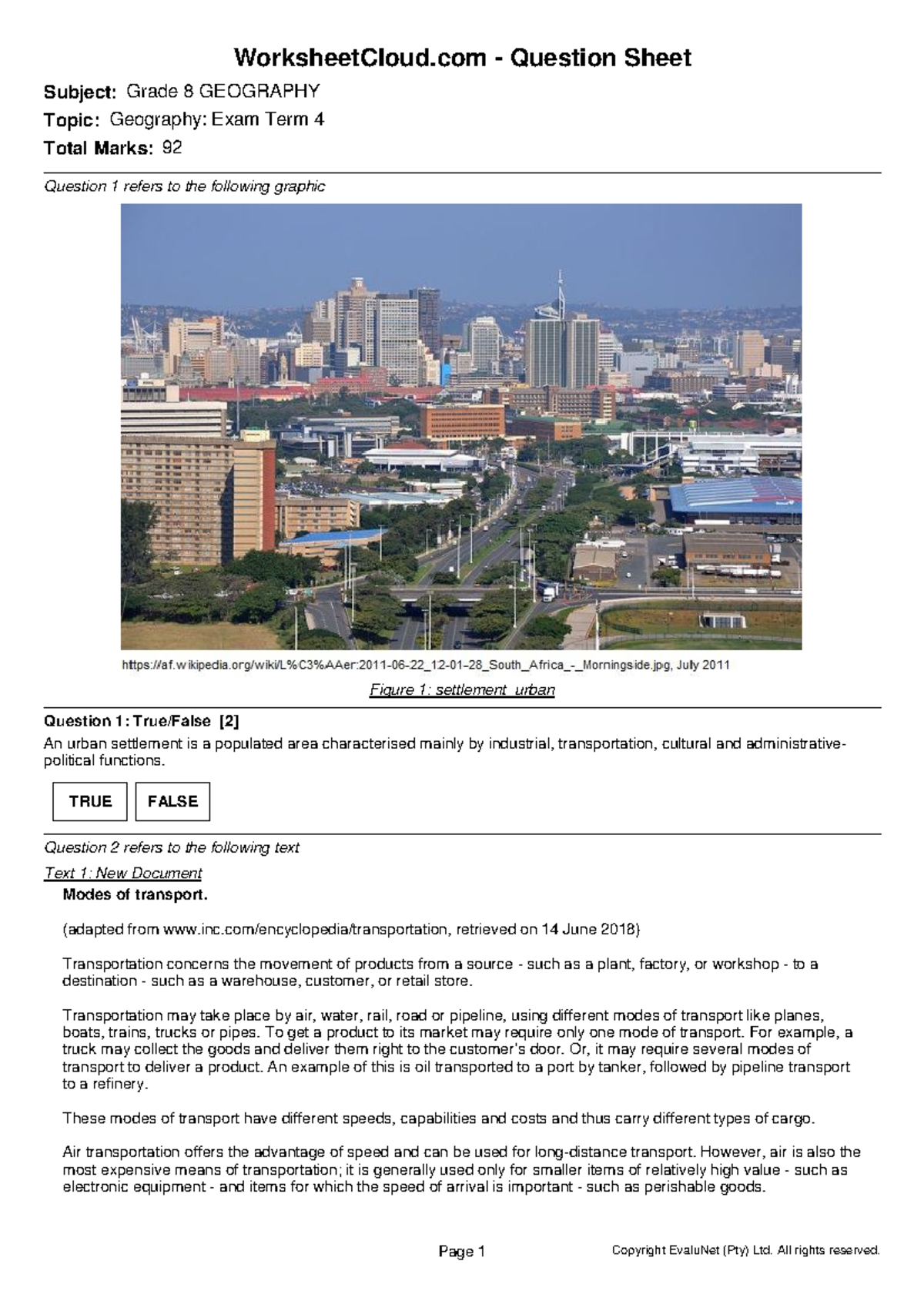G8 geography term 4 exam - WorksheetCloud - Question Sheet Topic ...