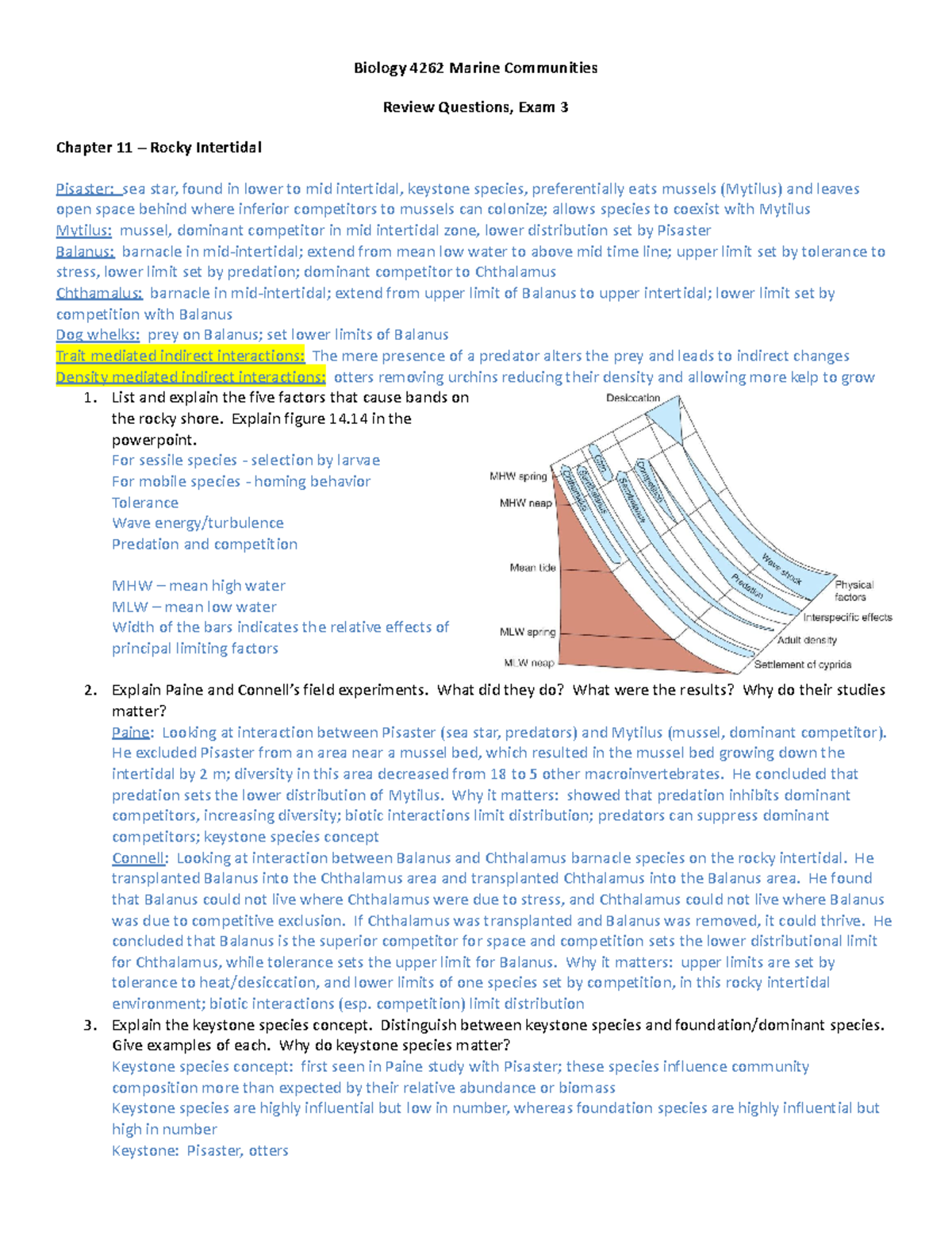 Review questions for exam 3O - Biology 4262 Marine Communities Review ...