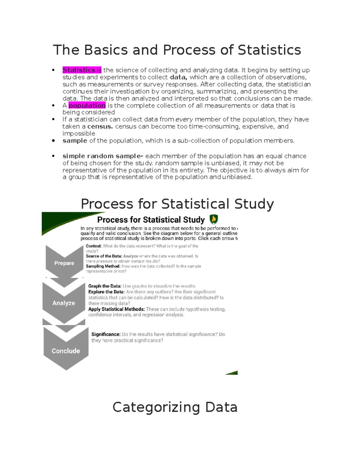 STAT MOD#1 Notes - The Basics and Process of Statistics Statistics is ...