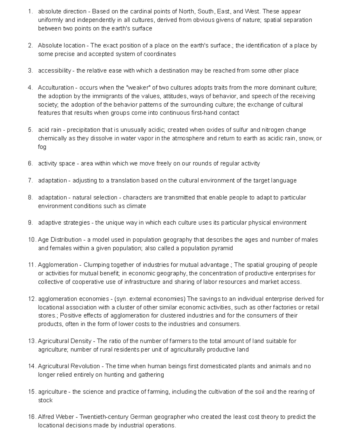 AP HUG Termlist - vocab list - absolute direction - Based on the ...