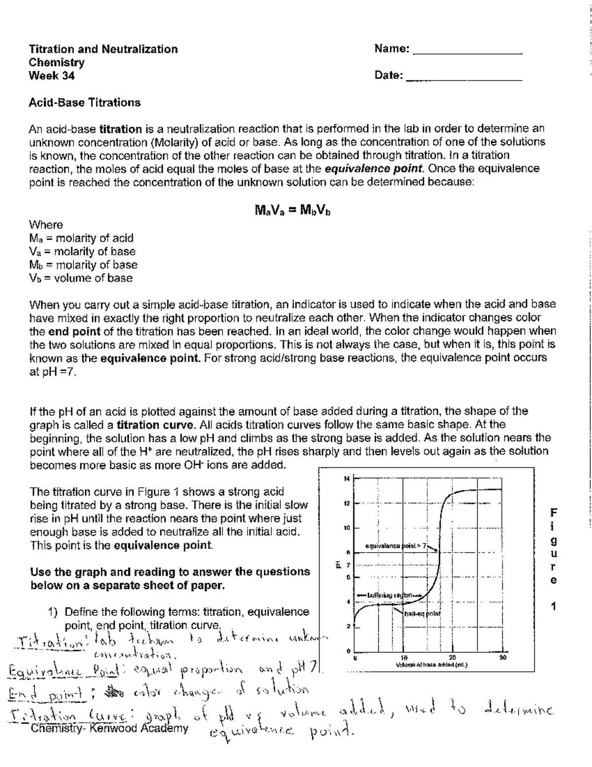 Chemistry titration - CHE 110 - Studocu