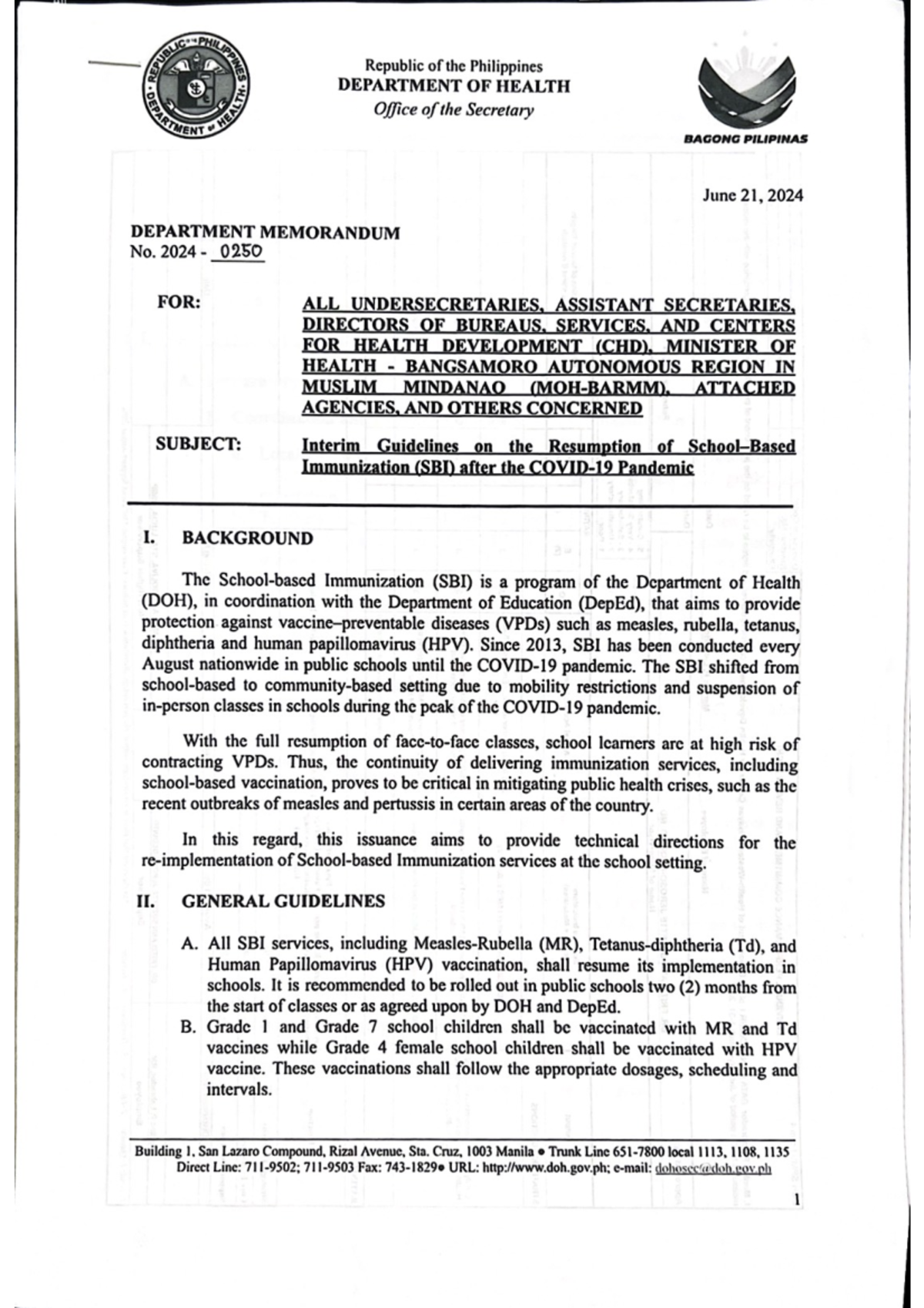 School-Based Immunization - Republic of the Philippines DEPARTMENT OF ...