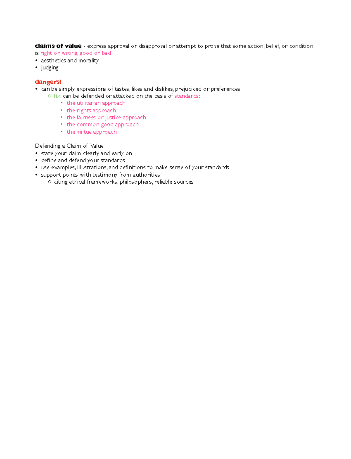 Claims of Value - claims of value - express approval or disapproval or ...