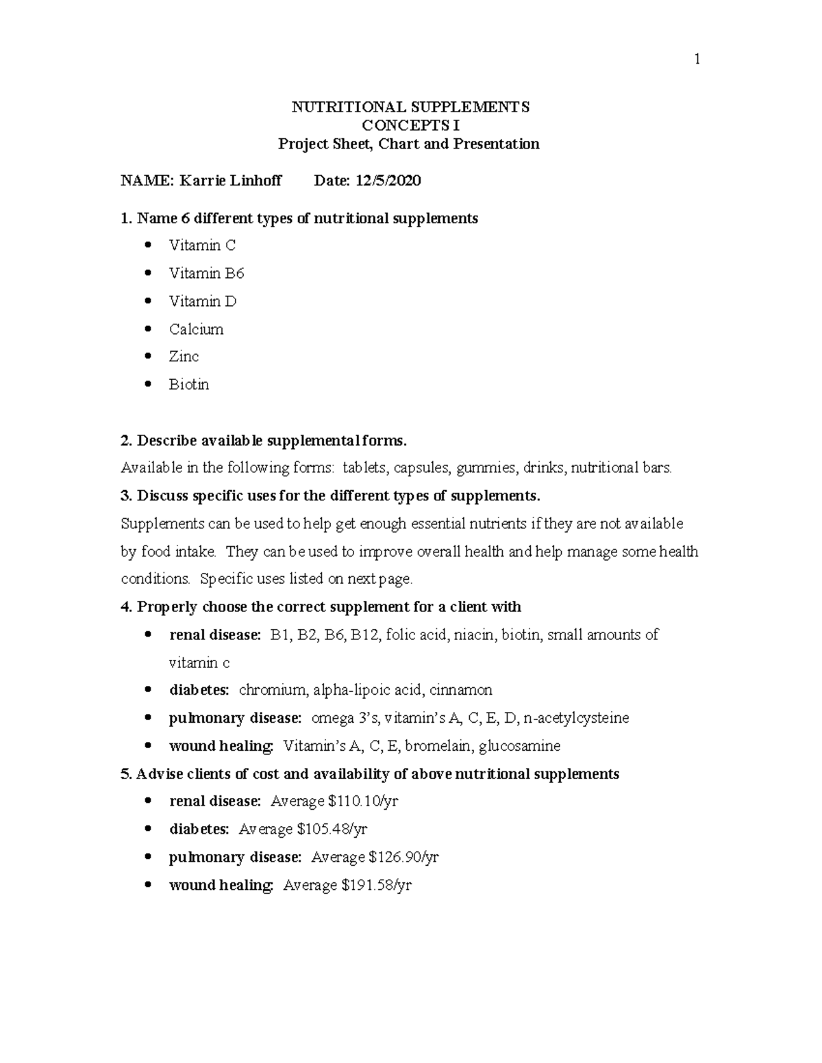 Nutrional Supplements Presentation sheet - NUTRITIONAL SUPPLEMENTS ...